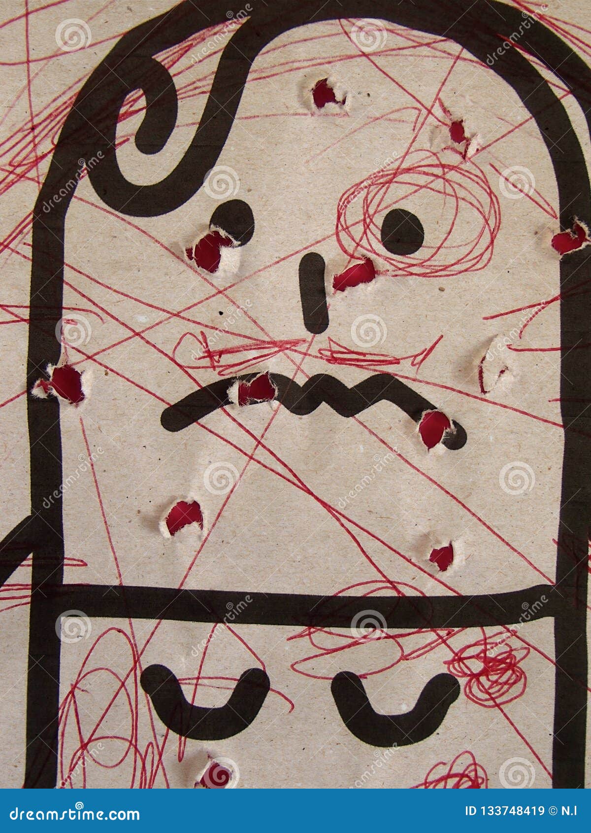 Cartoon Harassed Woman on a Scribbled Paper with Holes Stock ...