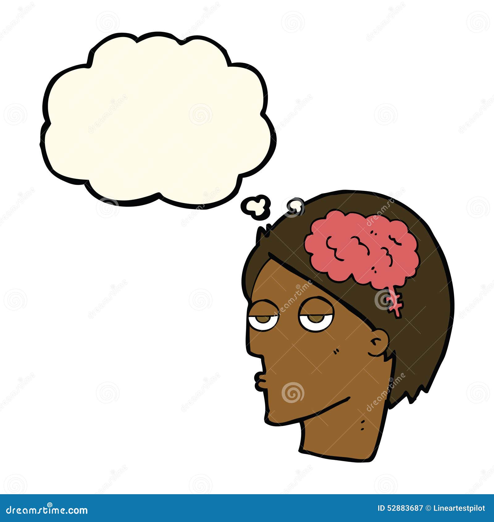 Cartoon Head with Brain Symbol with Thought Bubble Stock Illustration ...