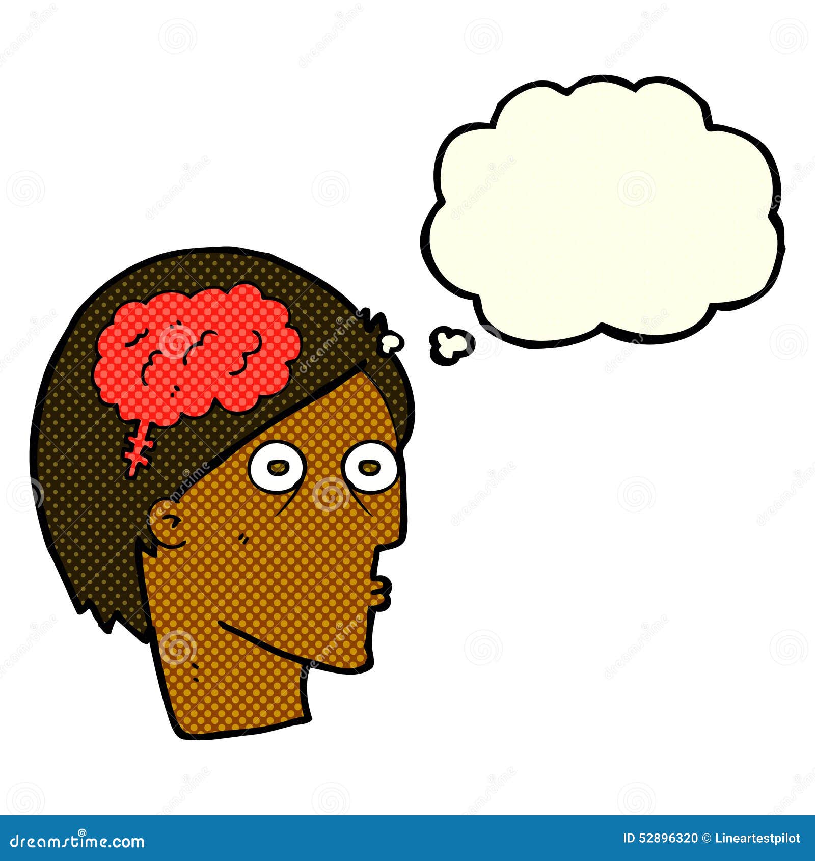 Cartoon Head with Brain Symbol with Thought Bubble Stock Illustration ...
