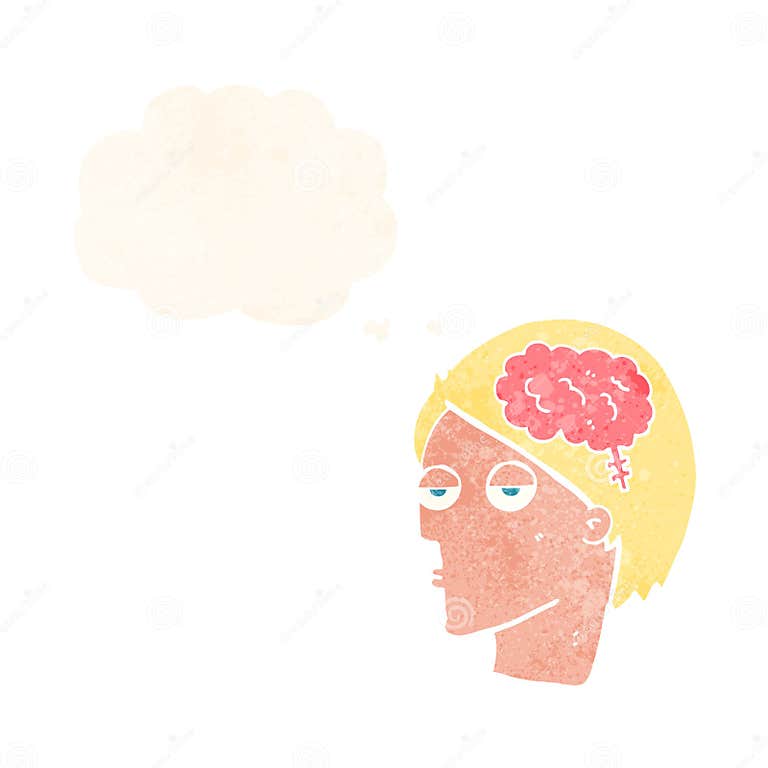 Cartoon Head with Brain Symbol with Thought Bubble Stock Illustration ...