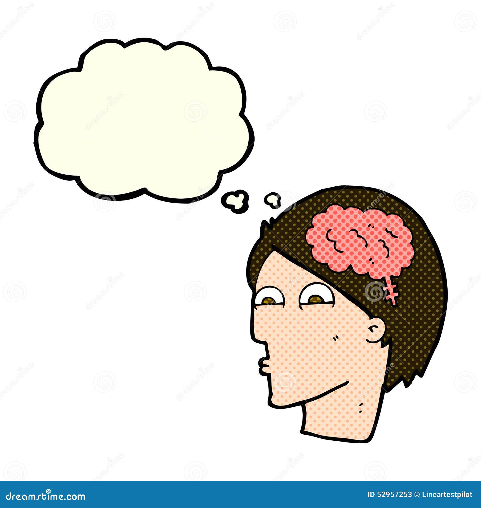 Cartoon Head with Brain Symbol with Thought Bubble Stock Illustration ...