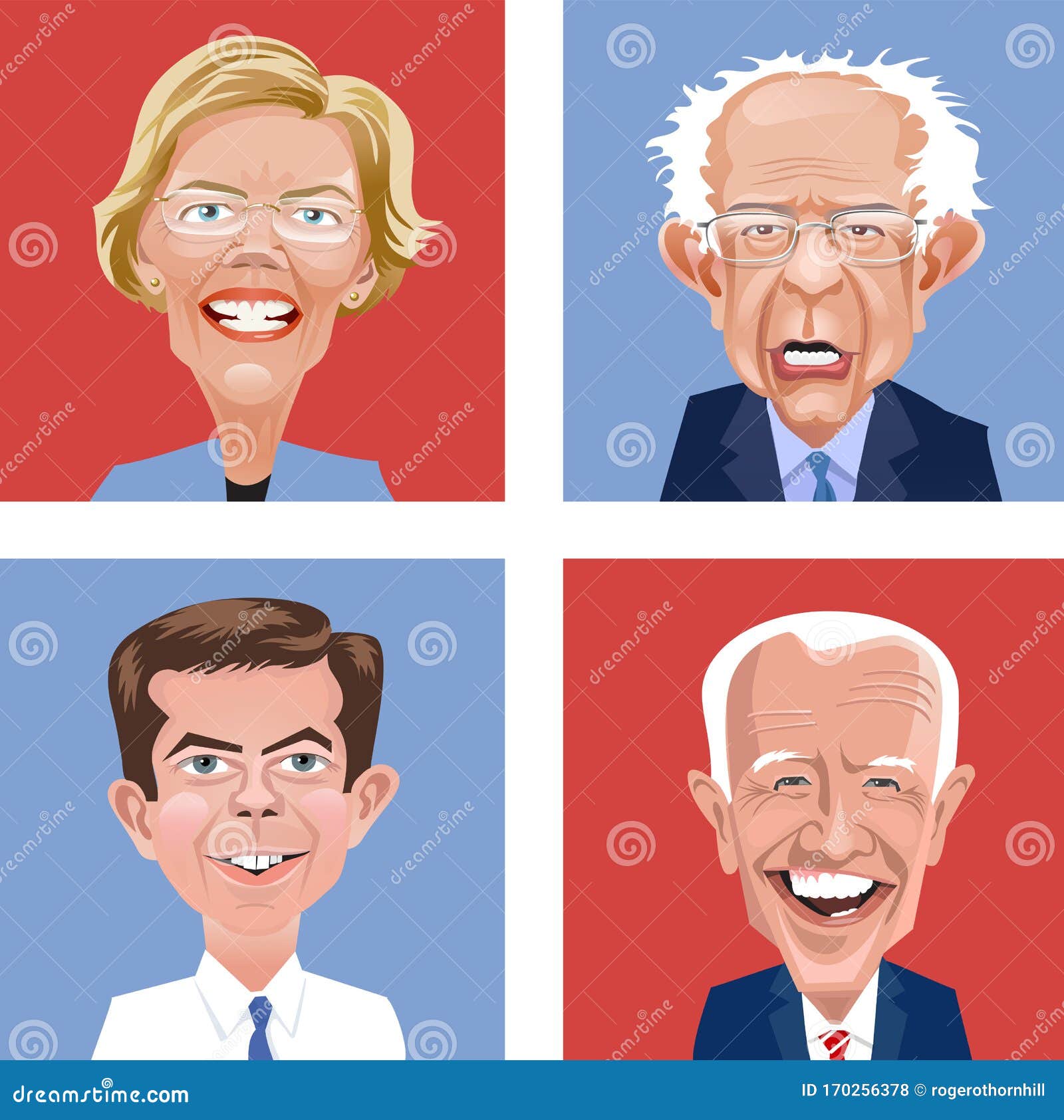 Cartoon Heads of Four Democratic Candidates, Elizabeth Warren, Bernie ... Cartoon Heads of Four Democratic Candidates, Elizabeth Warren, Bernie ...