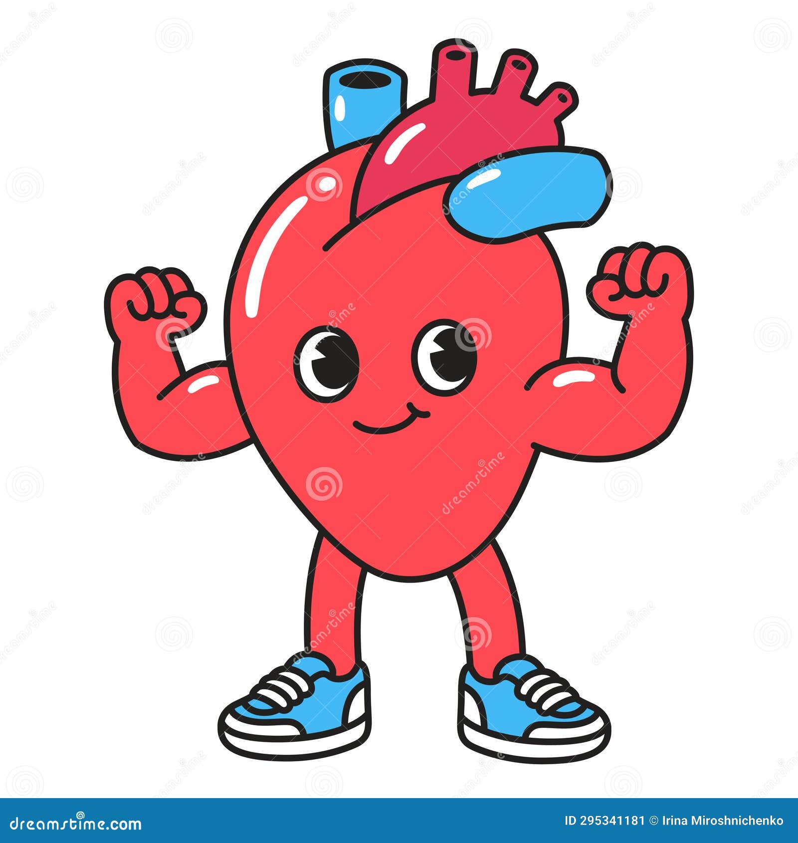 Cartoon Heart Character Flexing Biceps Muscles Stock Vector ...