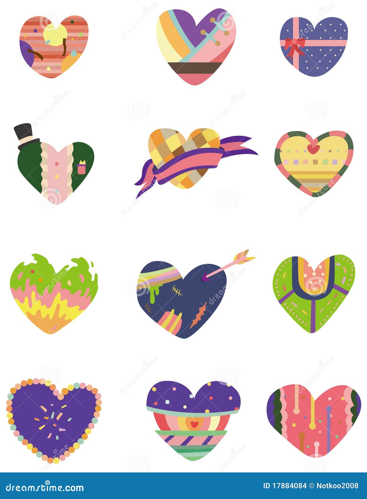 Set Of Cartoon Heart Animation Frame, Hand Drawn Sketch, Doodle Vector ...