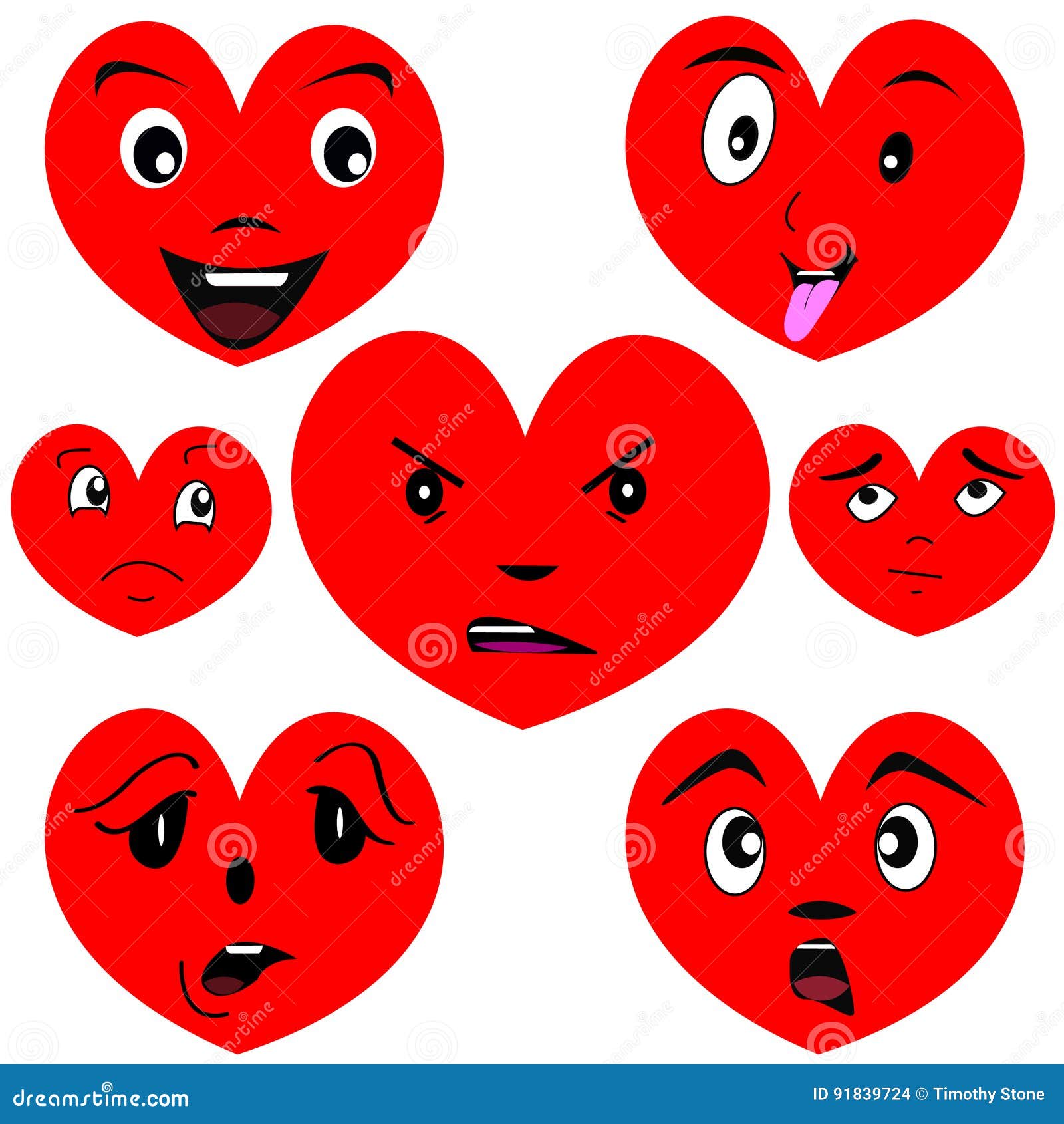 Cartoon Heart Set with Faces Stock Vector - Illustration of emotions ...