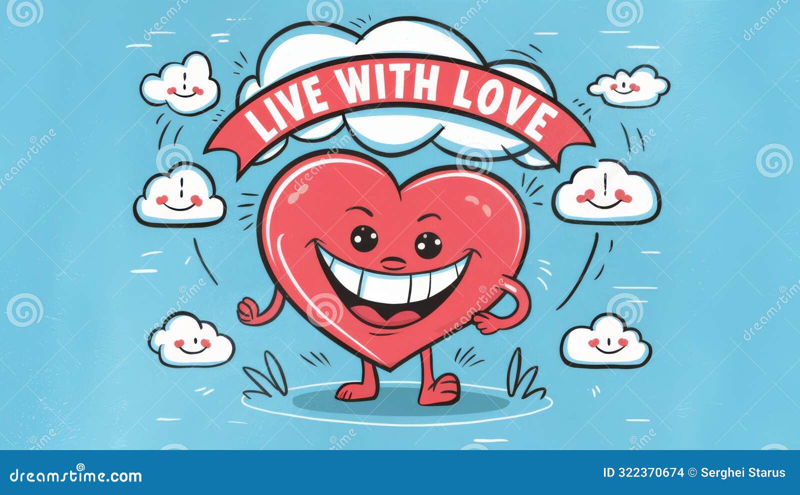 A Cartoon Heart with a Smile and Clouds Around it, AI Stock Photo ...