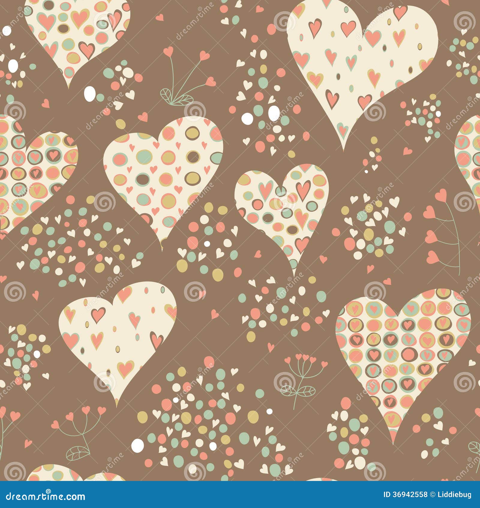 Cartoon Hearts and Circles Seamless Pattern. Valentines Day Card Stock ...
