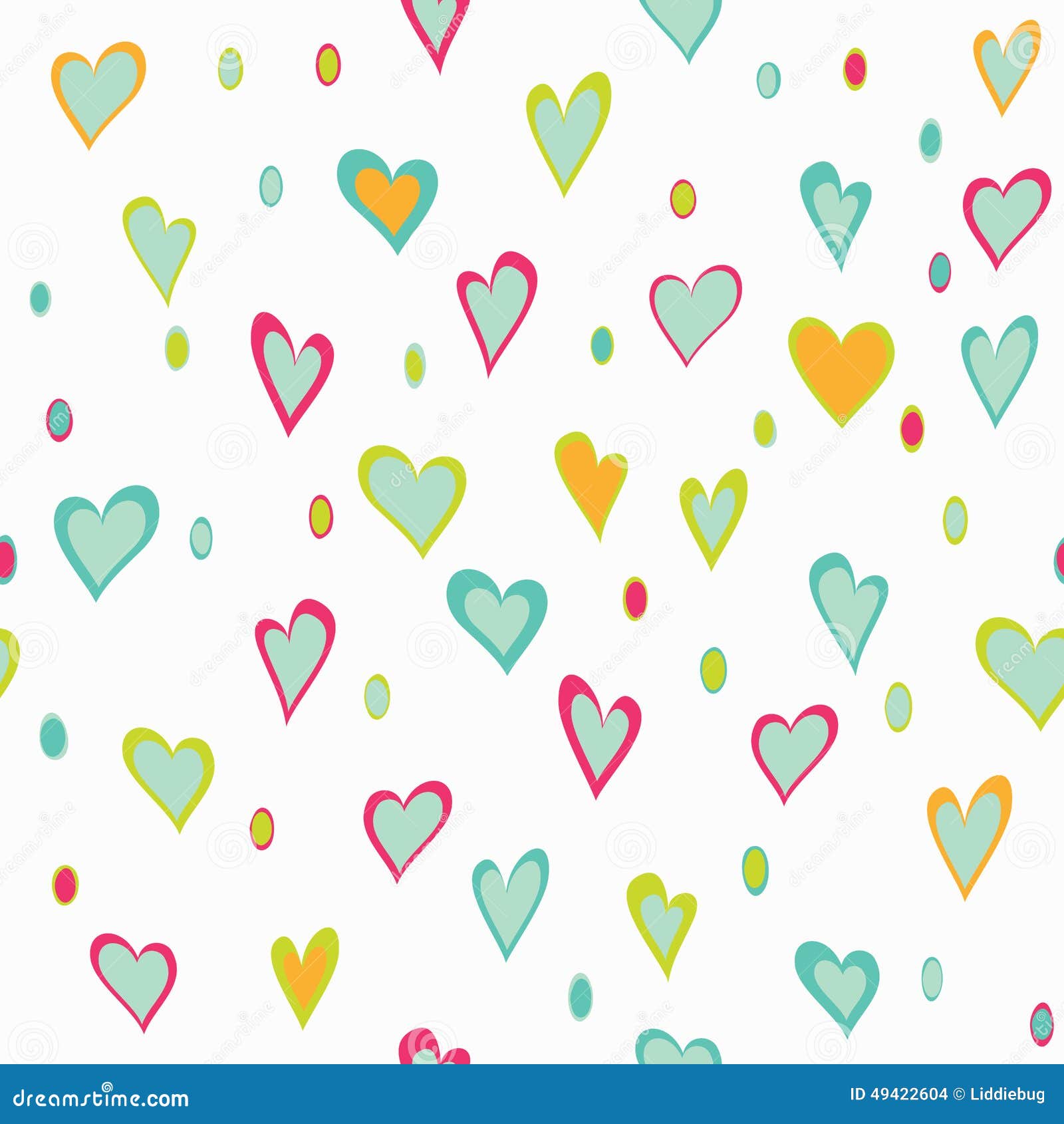Cartoon Hearts and Circles Seamless Pattern Stock Vector - Illustration ...