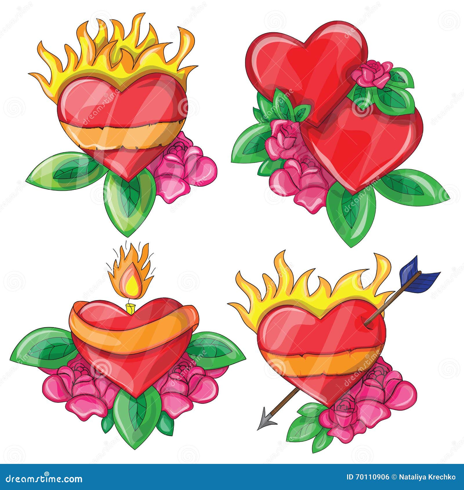 Cartoon Hearts with Fire for Design Stock Vector - Illustration of ...