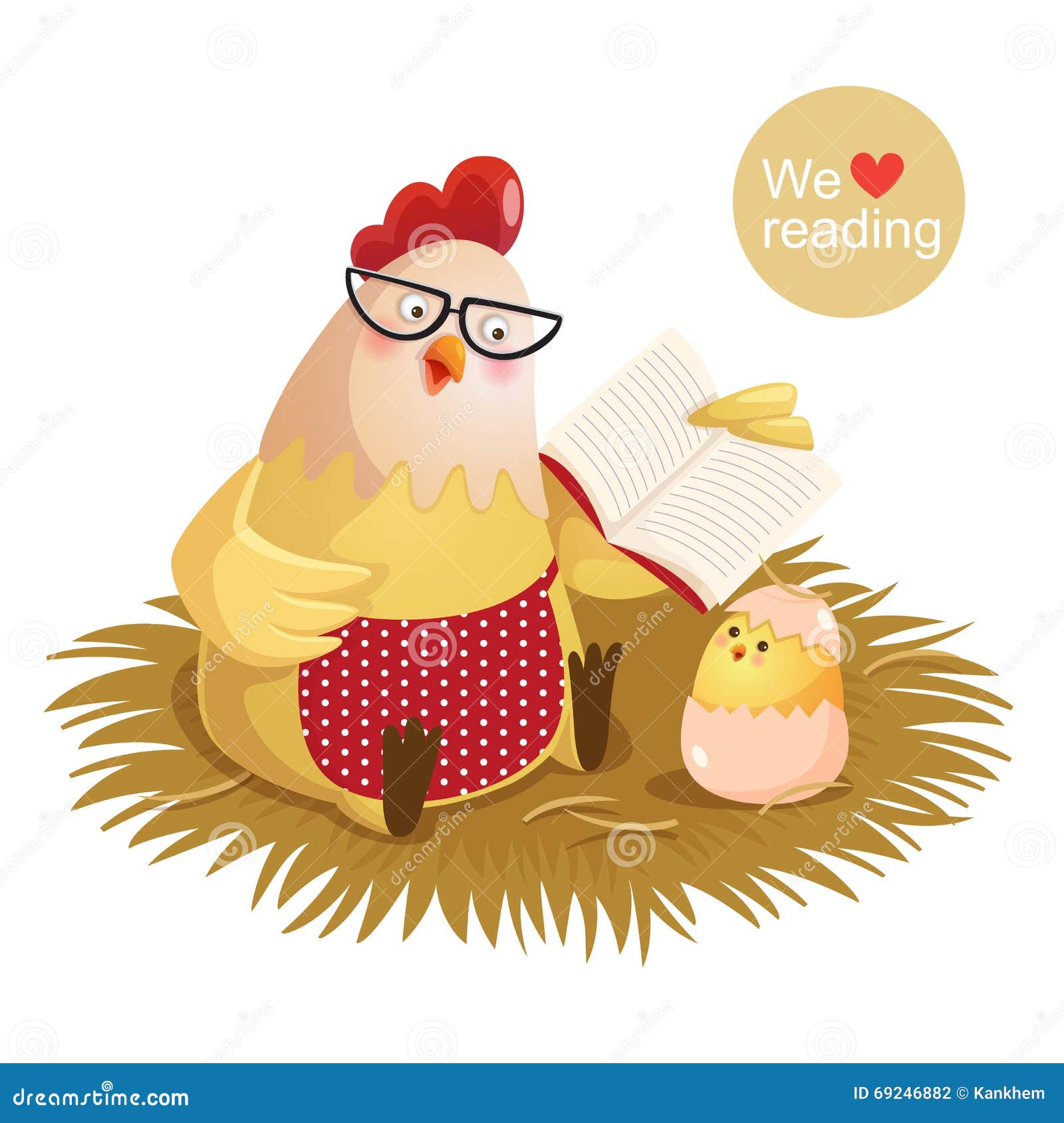 Cartoon Hen and Chick Reading a Book Stock Vector - Illustration of ...
