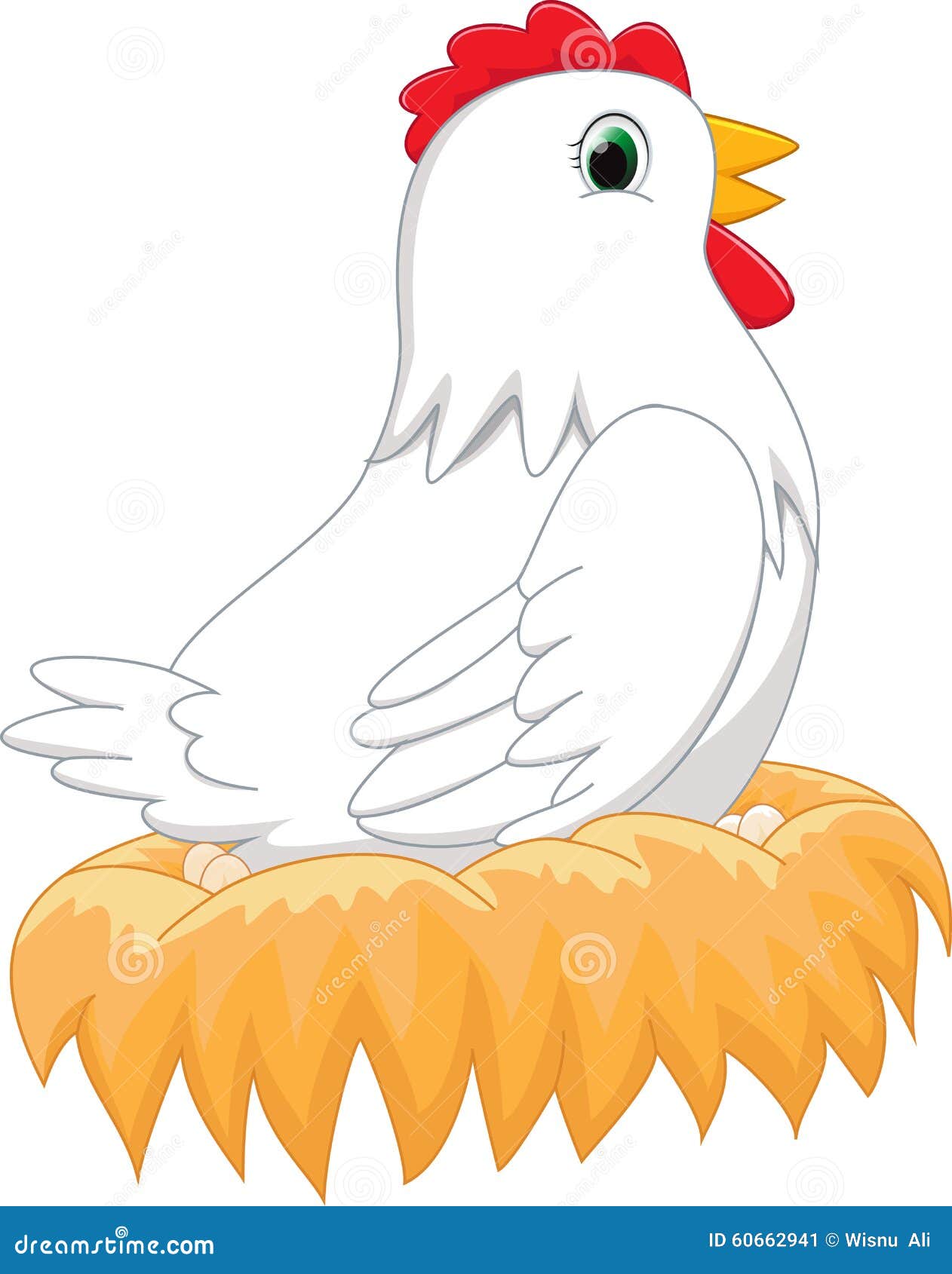 Cartoon hen in the nest stock vector. Illustration of cute - 60662941
