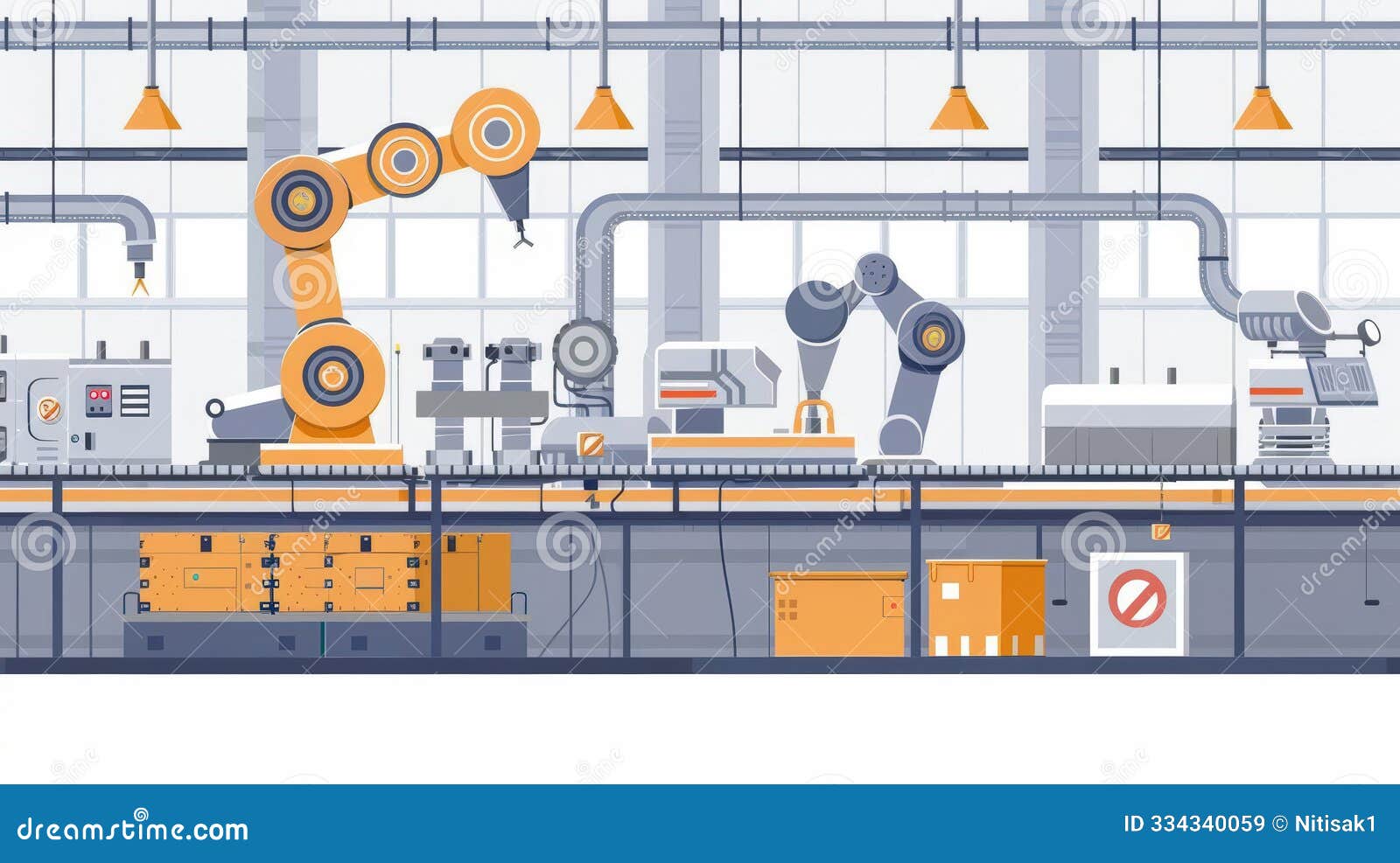 A Cartoon of a Hightech Factory with Robots Ensuring Efficiency and ...