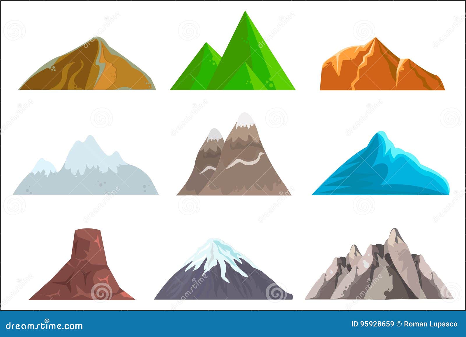 Cartoon Hills and Mountains Set, Vector Isolated Landscape Elements ...