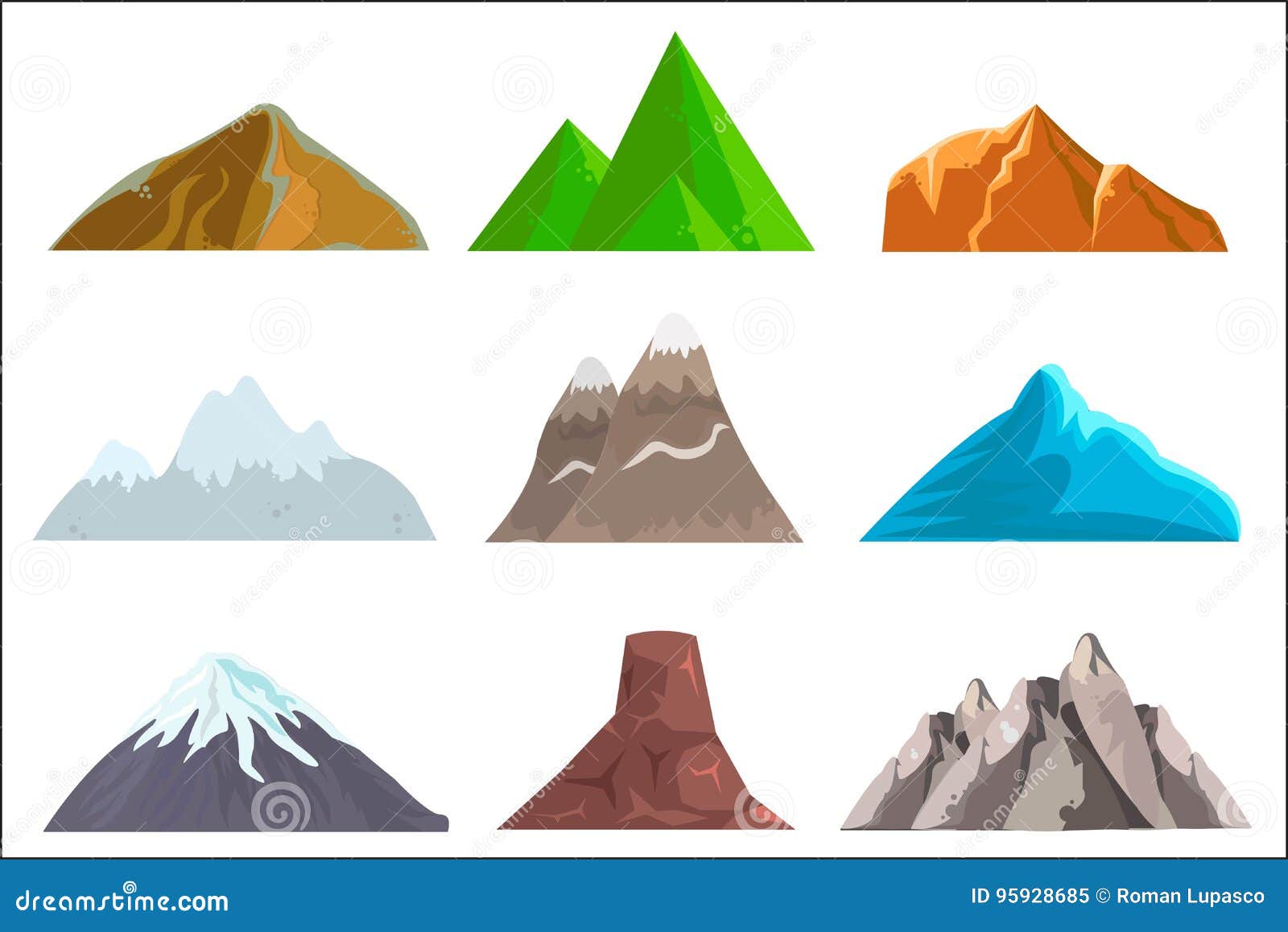 Cartoon Hills and Mountains Set, Vector Isolated Landscape Elements ...