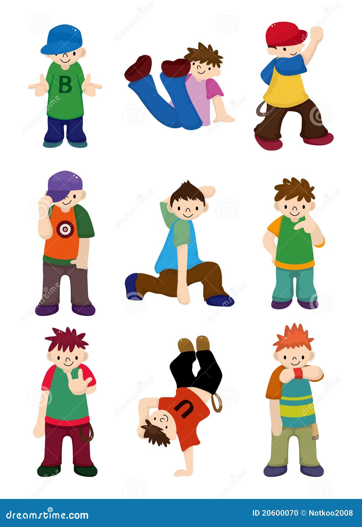 Cartoon Hip Hop Boy Dancing Icon Set Stock Vector - Illustration of ...