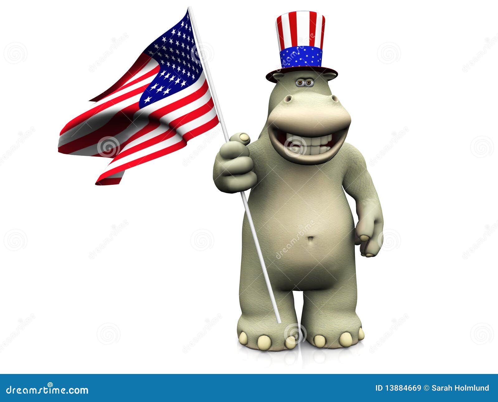 Cartoon Hippo Celebrating 4th of July. Stock Illustration ...