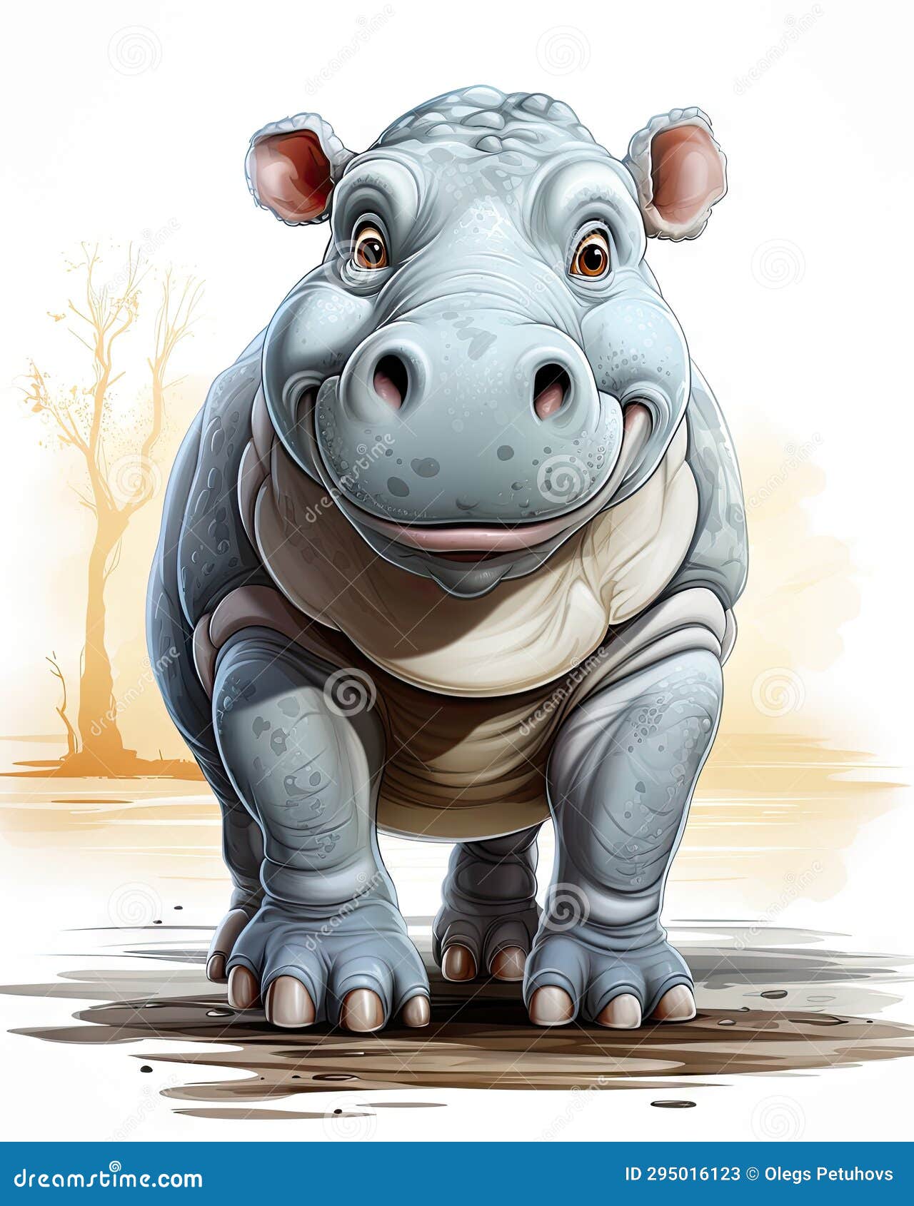 Hippopotamus Standing Around The Balloons With The Happy Face Cartoon ...