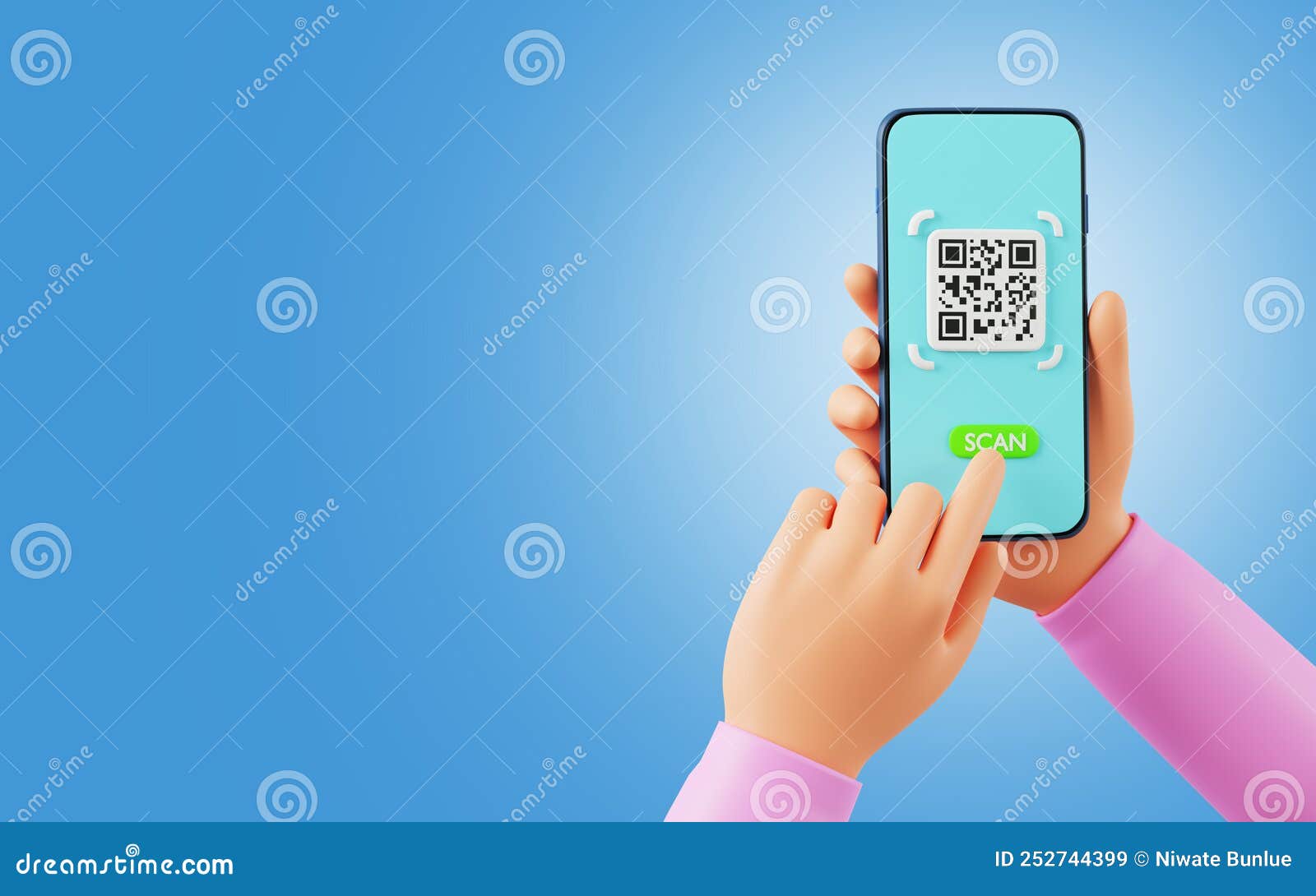 Cartoon Holding Smartphone for QR Code Scanning Icon in Smartphone, QR ...