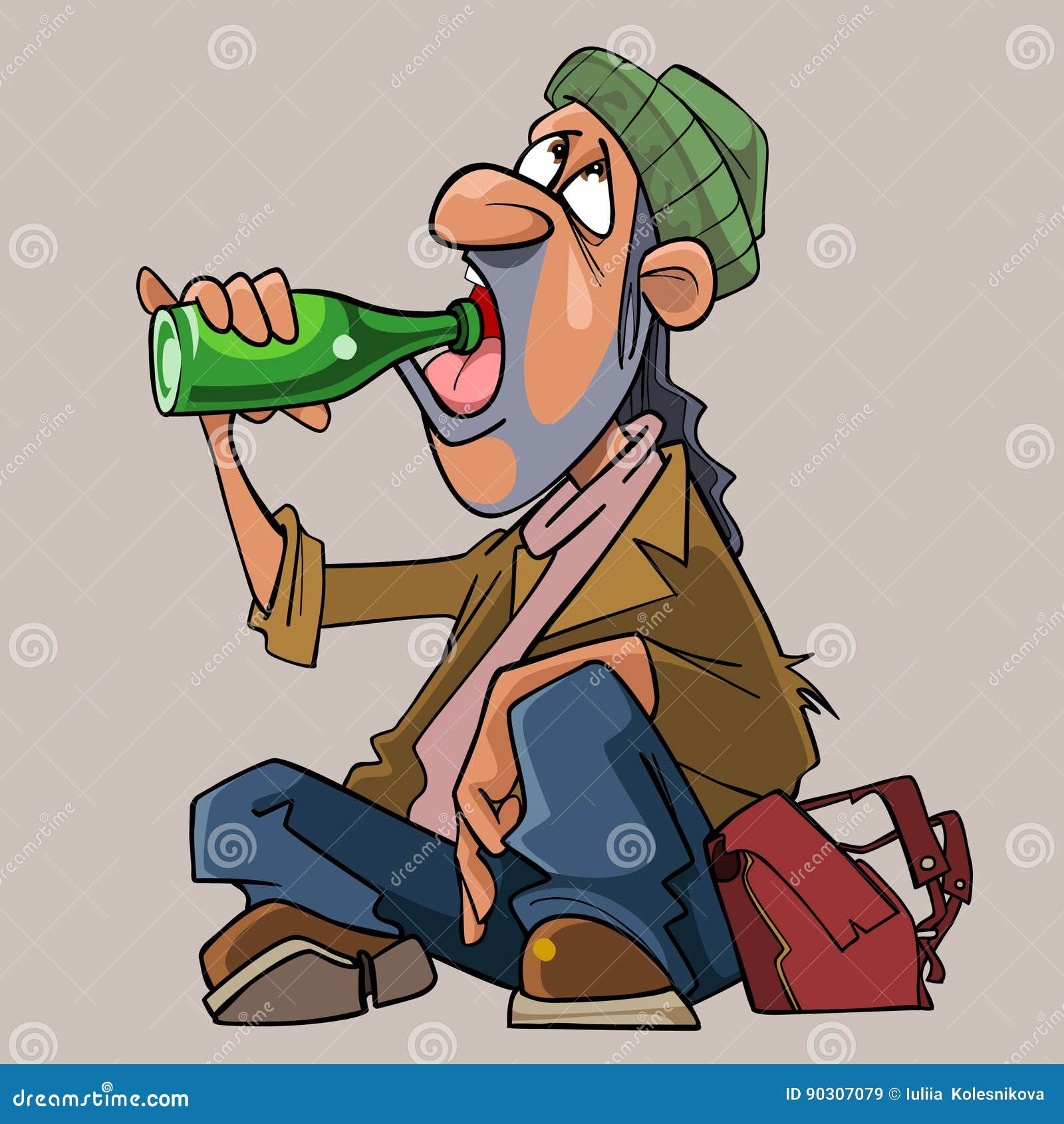 Cartoon Homeless Man Drinks Sitting on the Ground Stock Vector ...