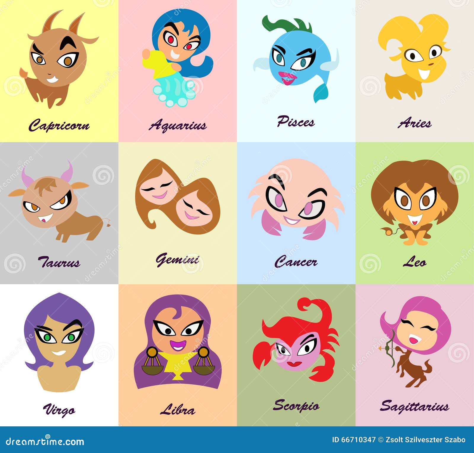 Cartoon Horoscope stock vector. Illustration of character - 66710347