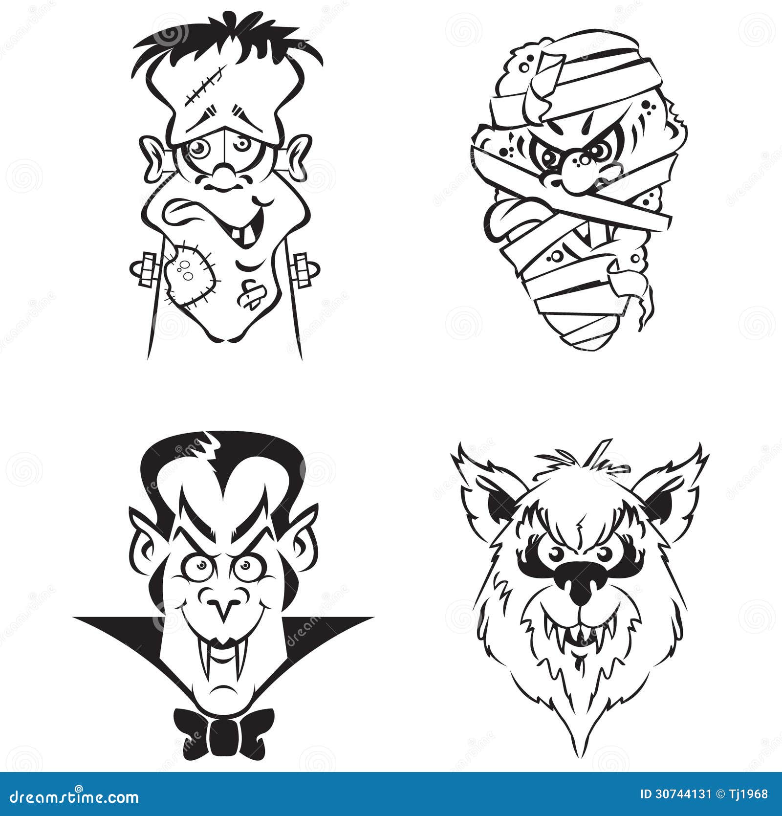 Cartoon Horror Heads stock vector. Illustration of frankenstein - 30744131