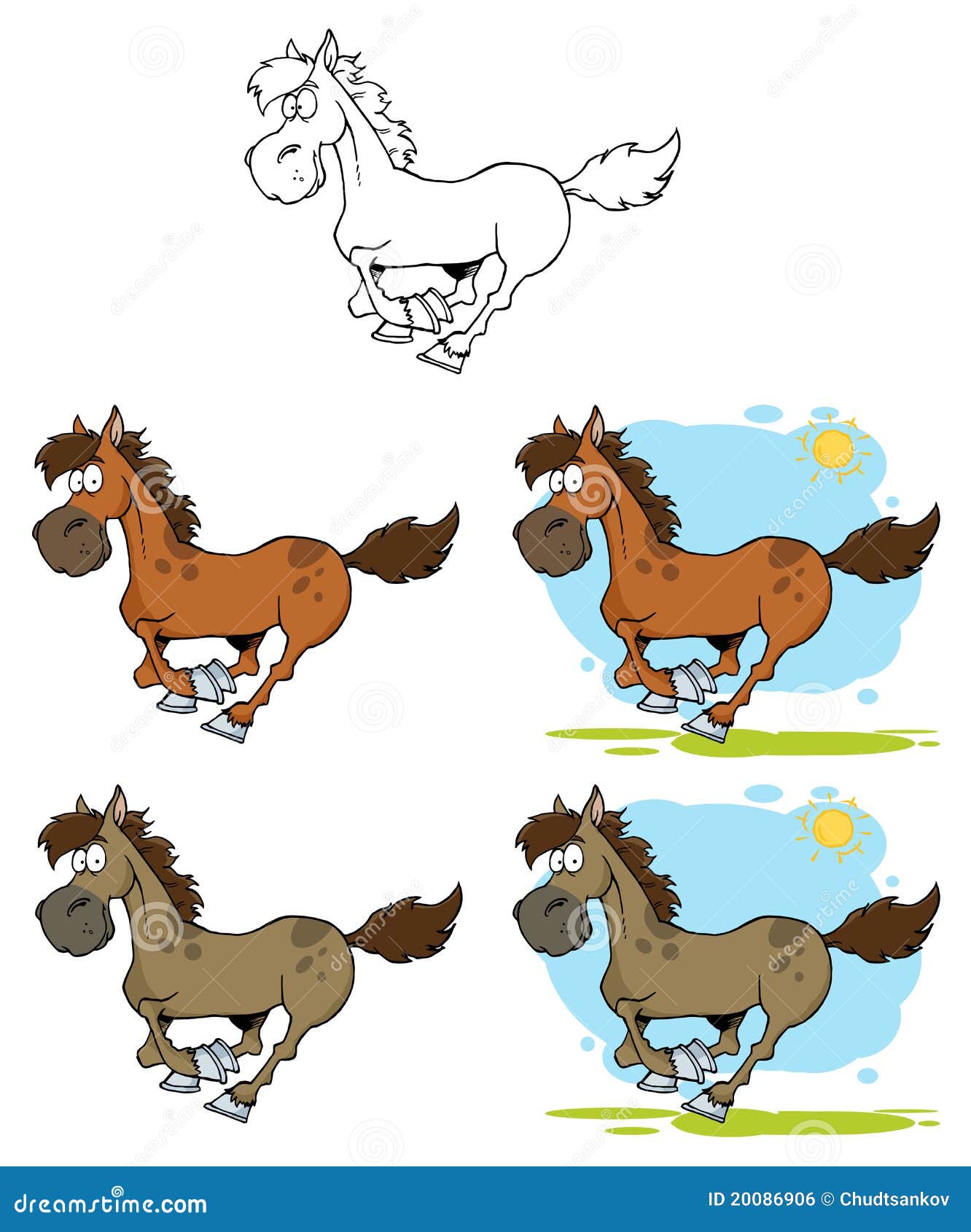 Cartoon Horses Running- Collection Stock Vector - Illustration of mane ...