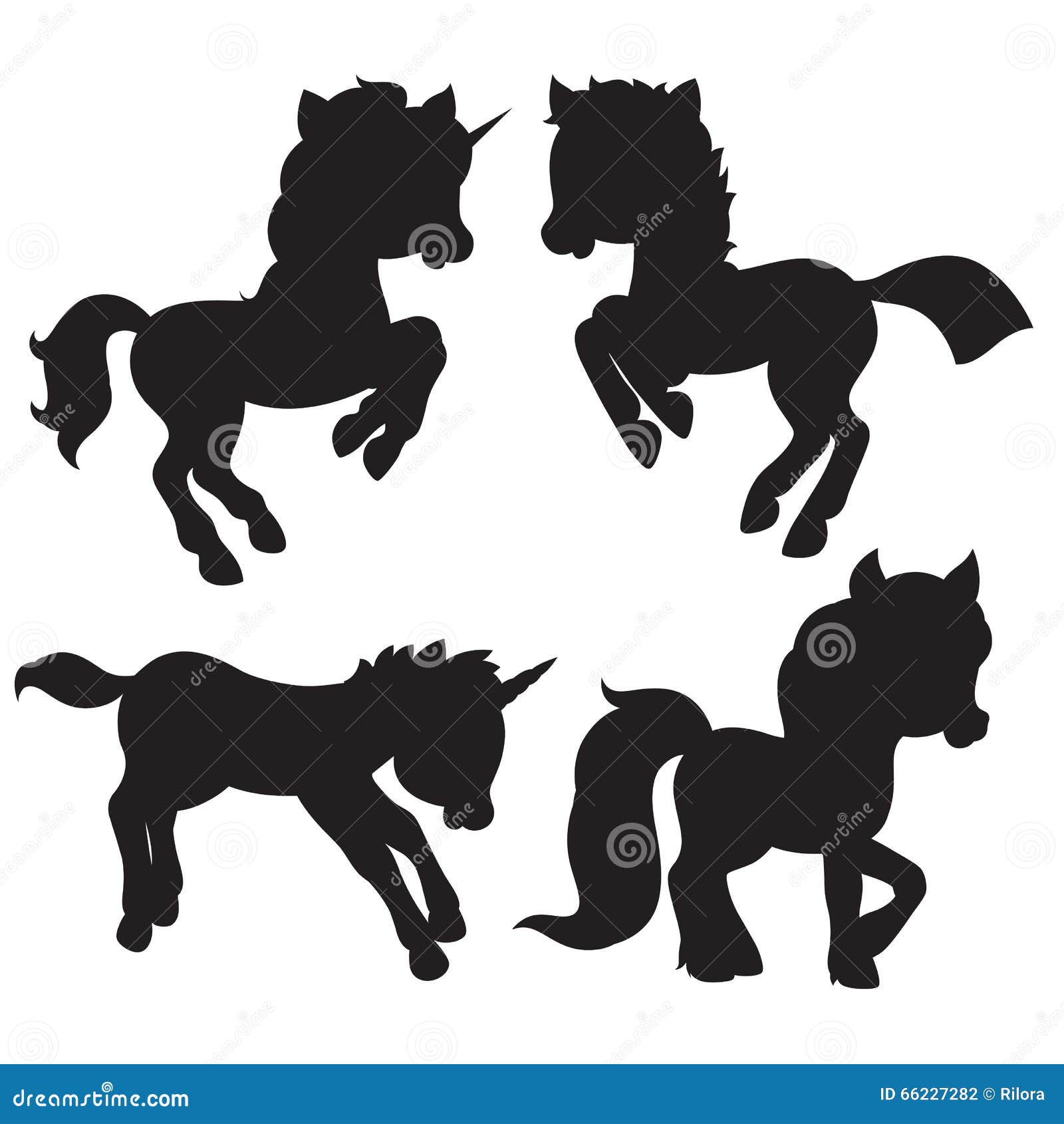 Cartoon Horses Silhouettes on White Background. Stock Vector ...