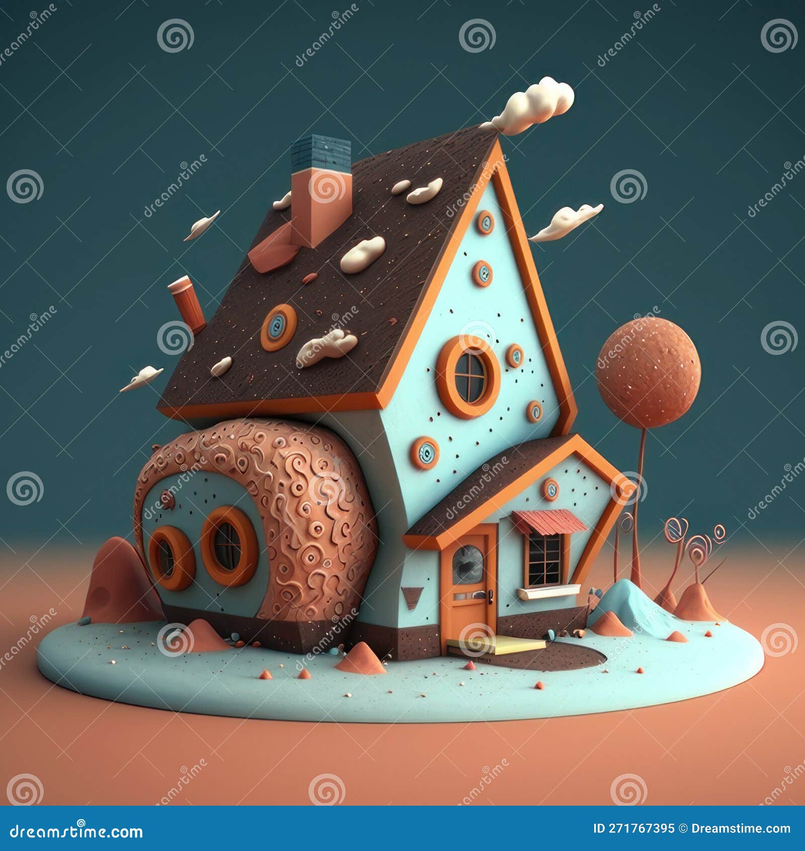 Cartoon House with Clouds, 3d. AI Generative Stock Illustration ...