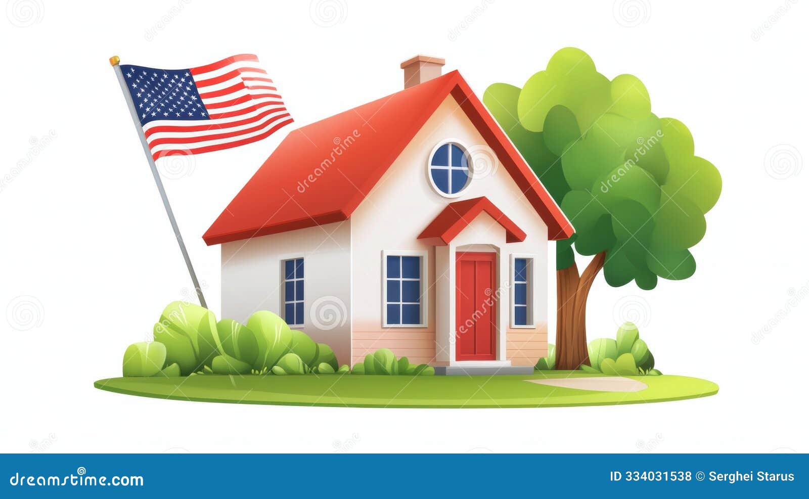 A Cartoon House with a Flag and Tree in Front of it, AI Stock Photo ...