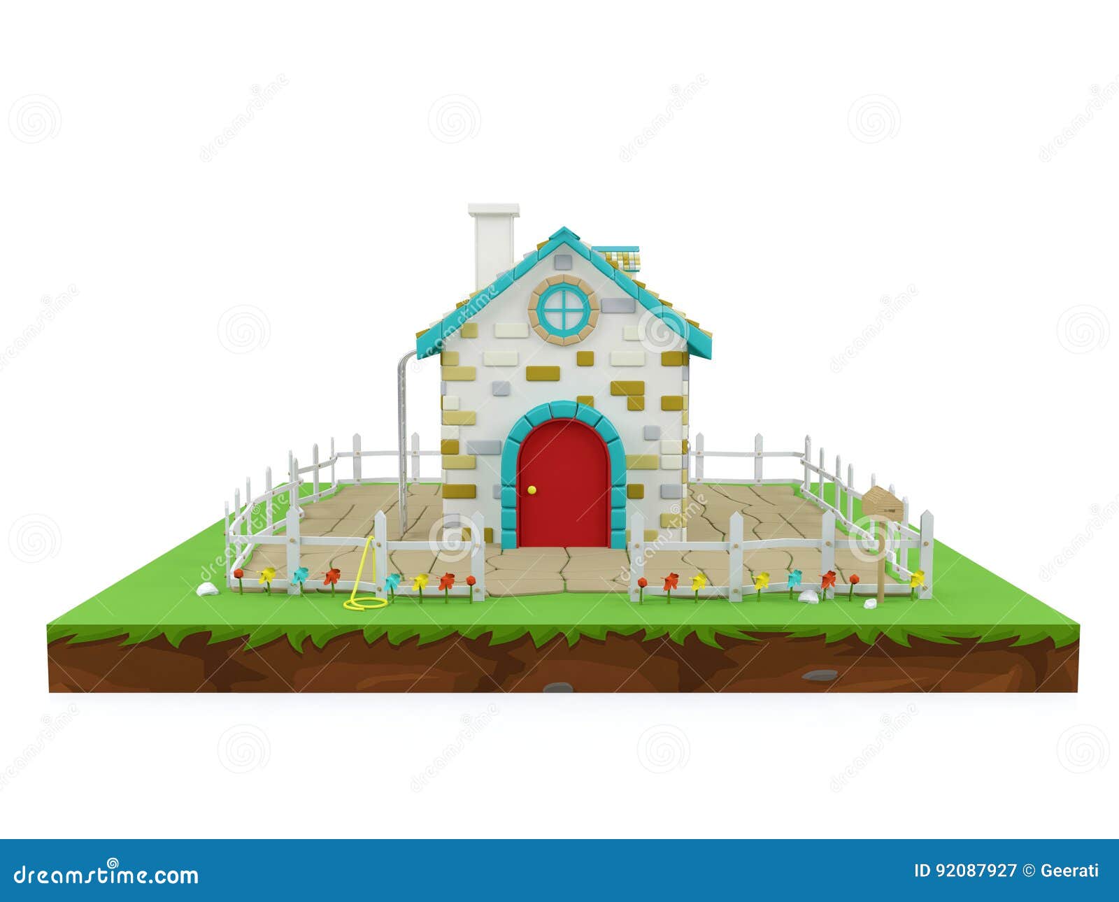 Cartoon House in Isometric Landscape Stock Illustration - Illustration ...