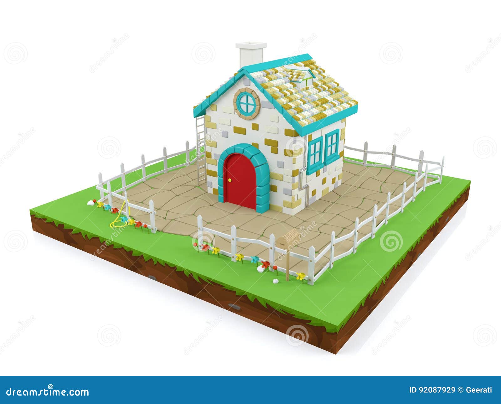 Cartoon House in Isometric Landscape Stock Illustration - Illustration ...