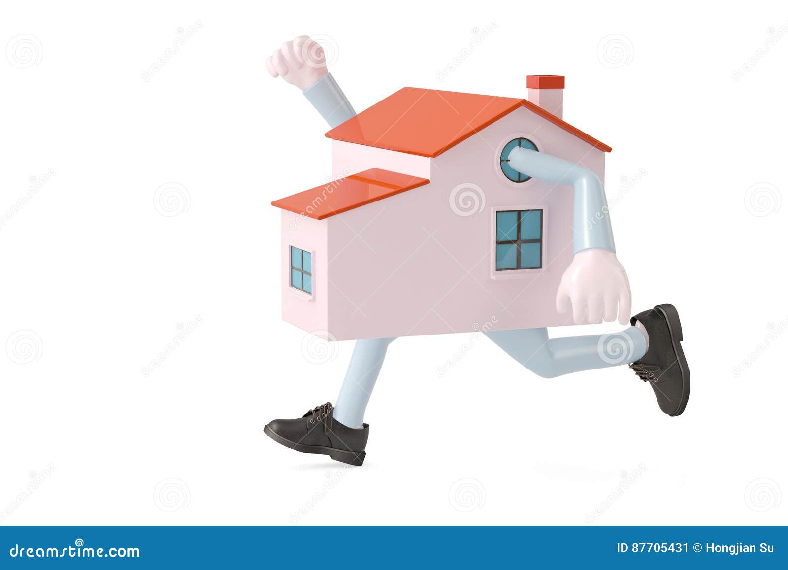 A Cartoon House in the Running.3D Illustration. Stock Illustration ...