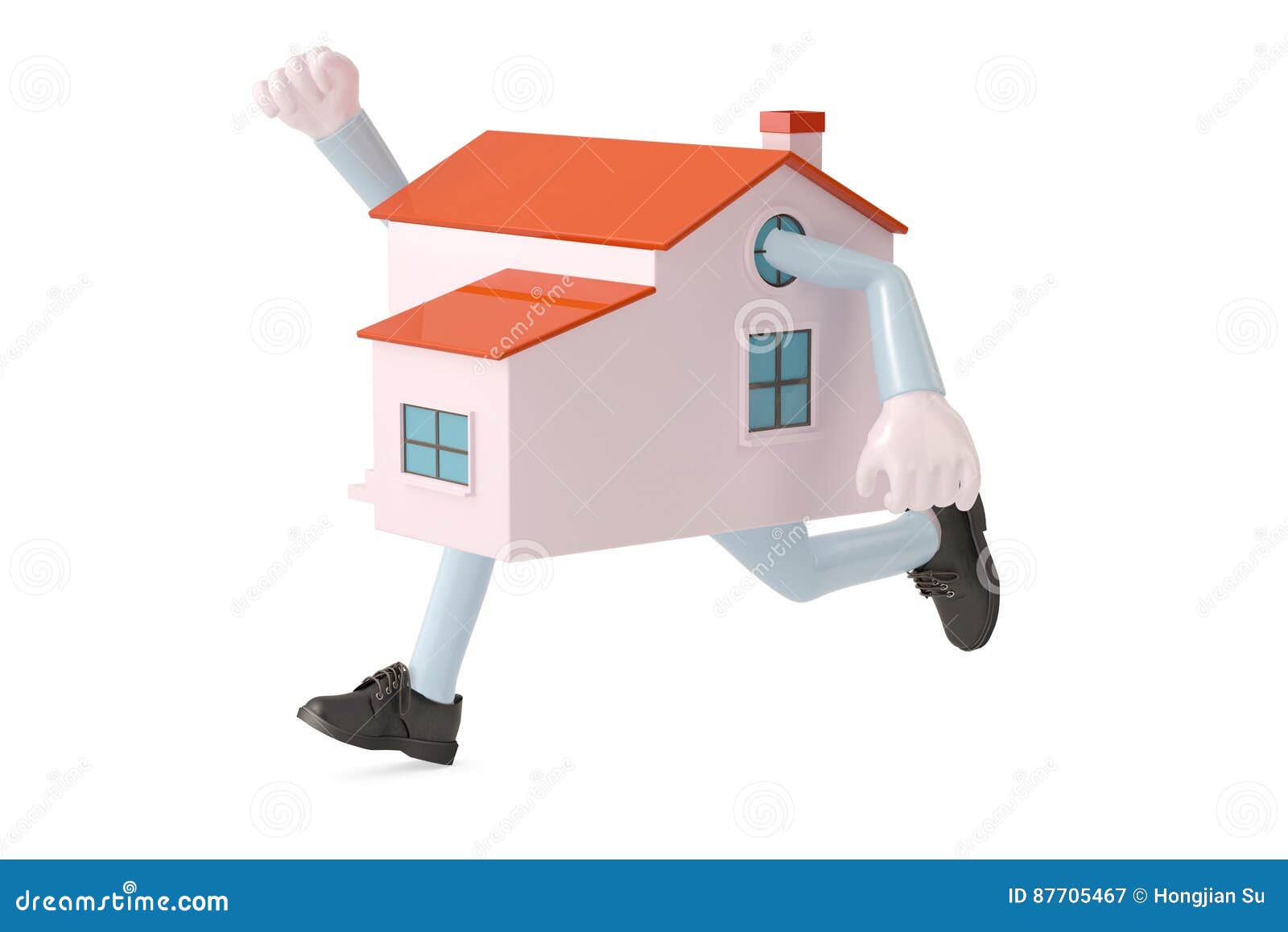 A Cartoon House in the Running.3D Illustration. Stock Illustration ...