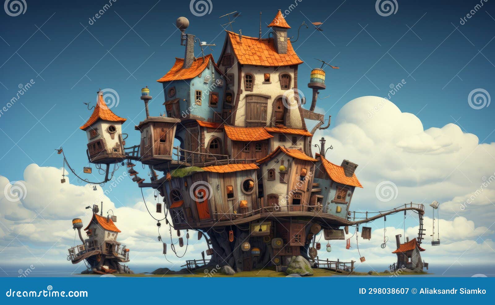 A cartoon house on a tree stock illustration. Illustration of tree ...