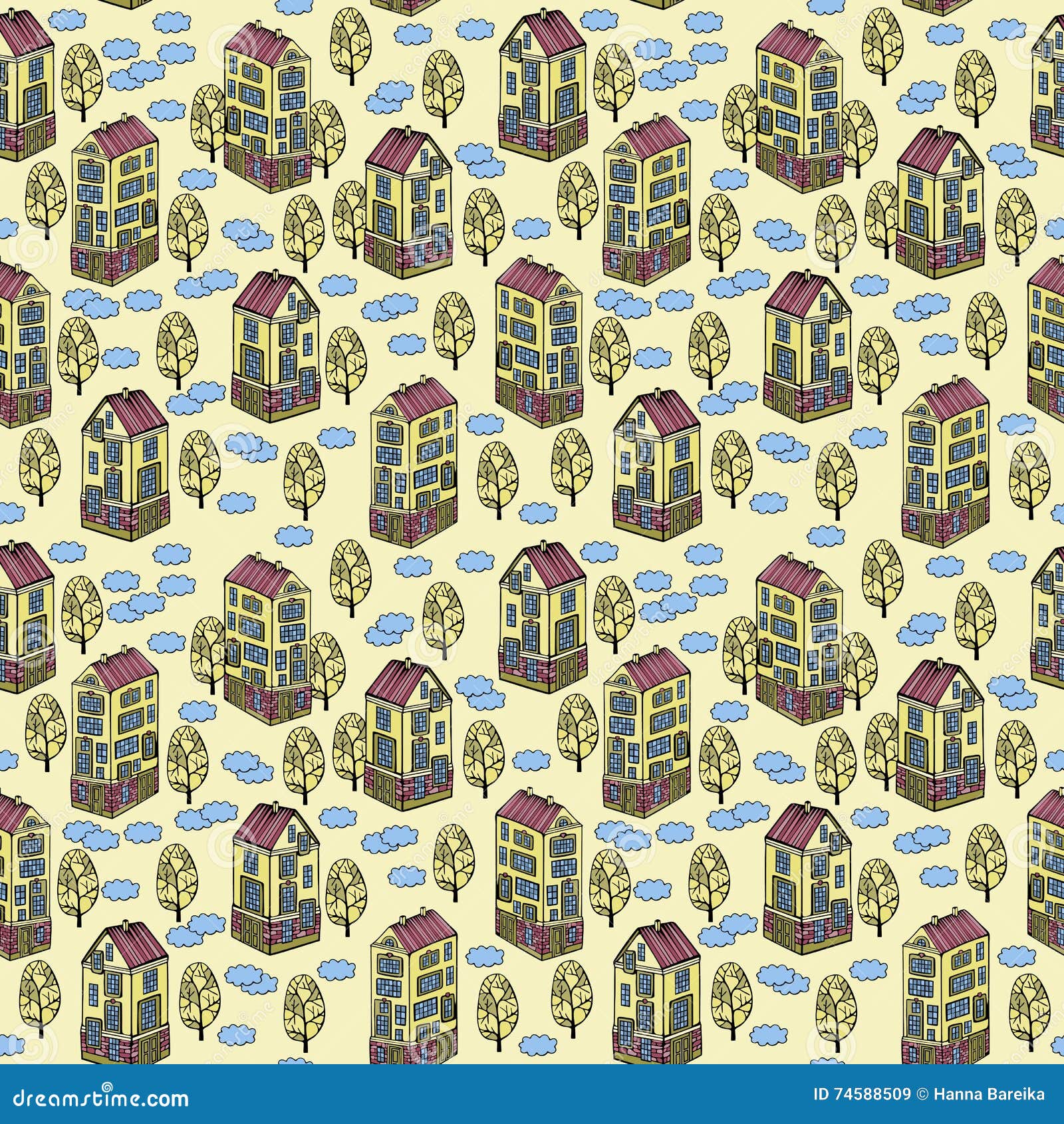 Cartoon Houses Set. Colorful Vector Seamless Pattern. Stock Vector ...