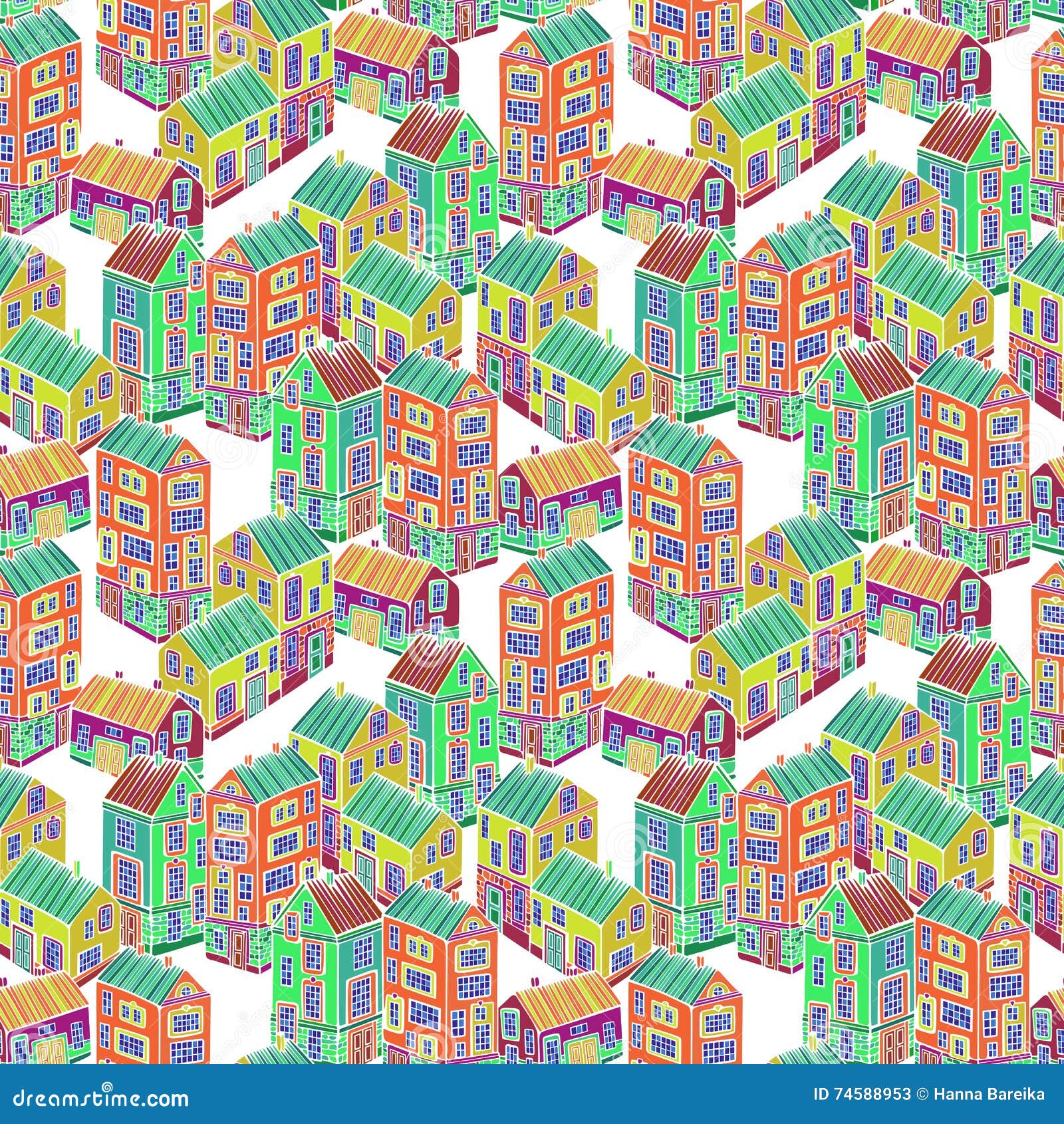 Cartoon Houses Set. Colorful Vector Seamless Pattern. Stock Vector ...