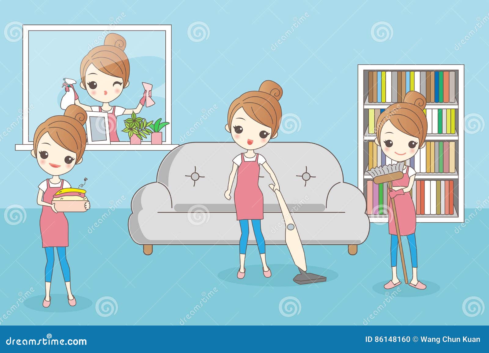 Cartoon housewife do work stock vector. Illustration of happy - 86148160