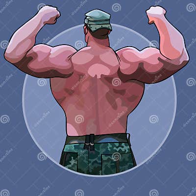 Cartoon Huge Man Standing from the Back in a Bodybuilder Posture Stock ...