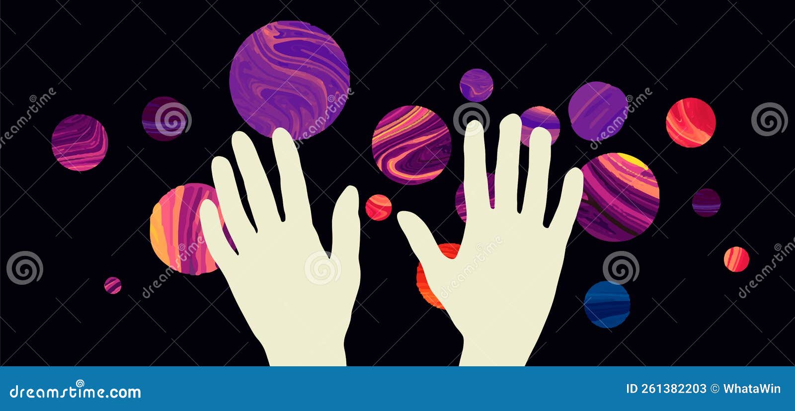 Cartoon Human Hands with Planets. Vector Esoteric Elements Stock Vector ...