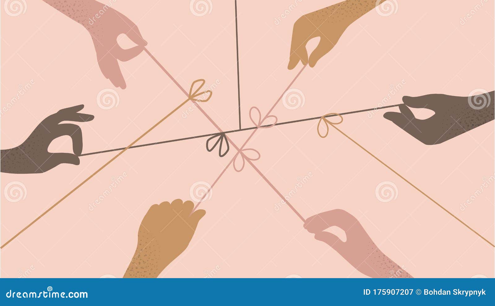 Cartoon Human Hands Pulling on Strings Trying Untie Simple Knots Top ...
