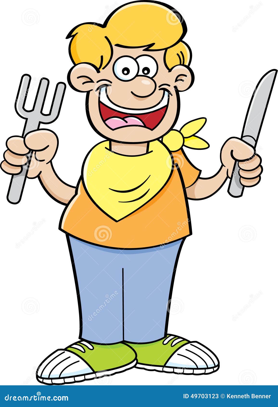 Cartoon hungry boy. stock vector. Illustration of eating - 49703123