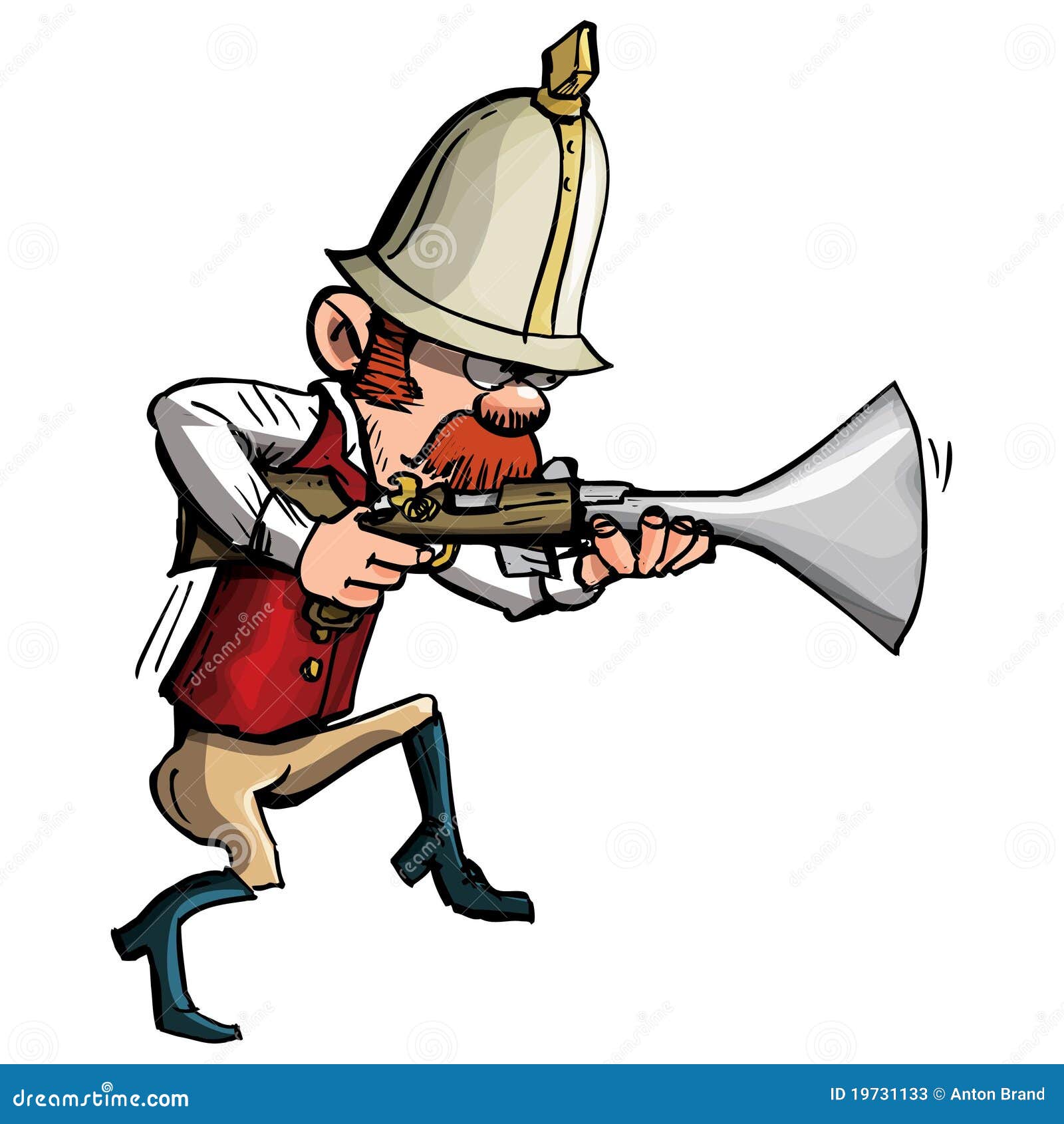 Cartoon Of Hunter With Scoped Rifle Hunting Wild Boar Or Swine Vector ...