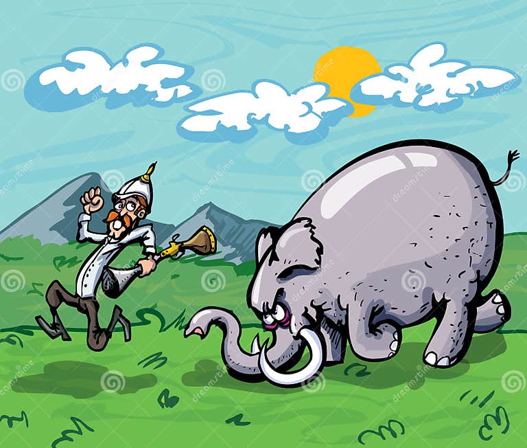 Cartoon of a Hunter Chased by an Elephant Stock Vector - Illustration ...