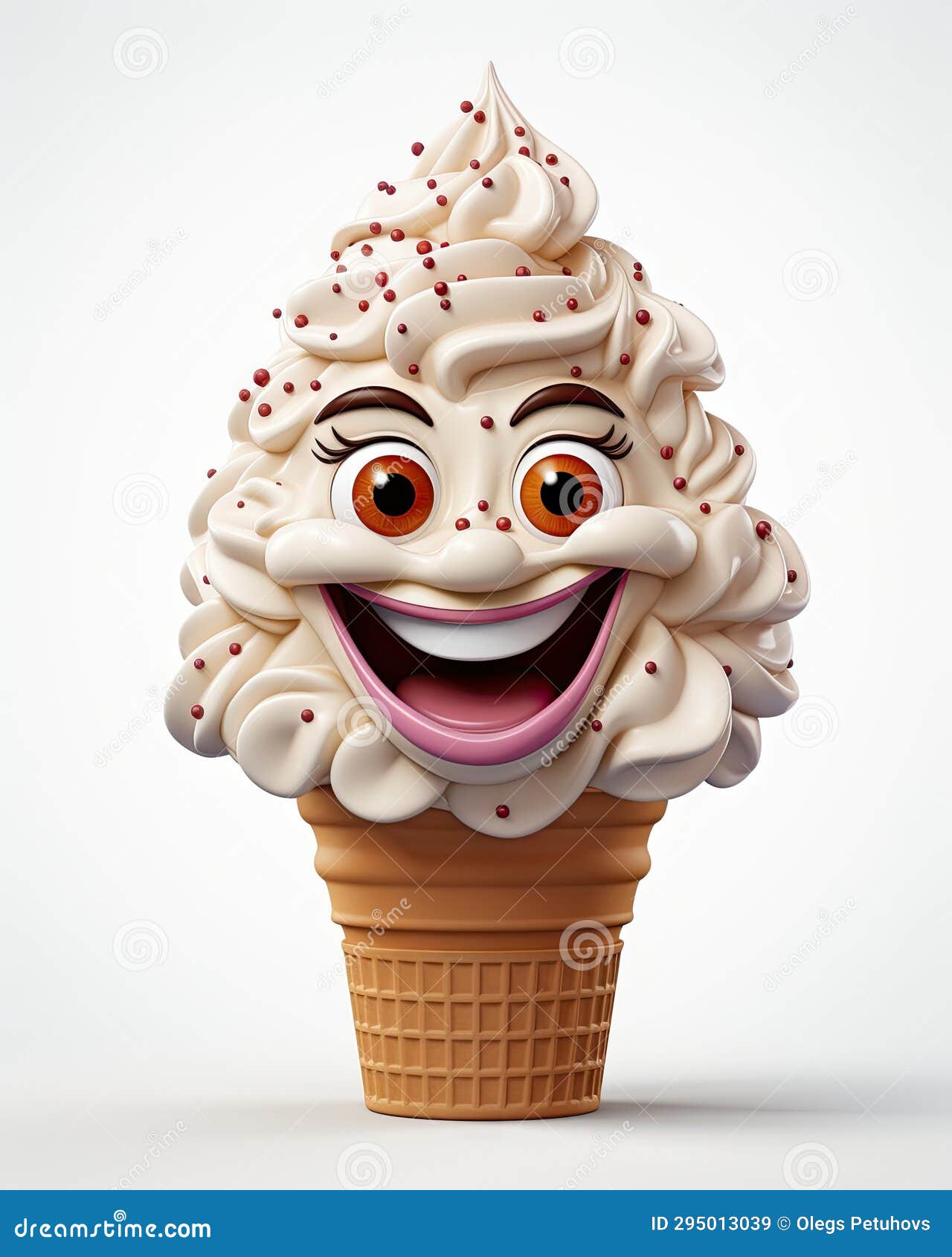 A Cartoon Ice Cream Cone With A Smiling Face And Eyes Generative Ai Stock Illustration