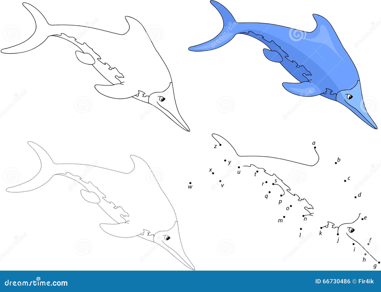 Cartoon Ichthyosaur. Coloring Book And Dot To Dot Game For Kids Vector ...