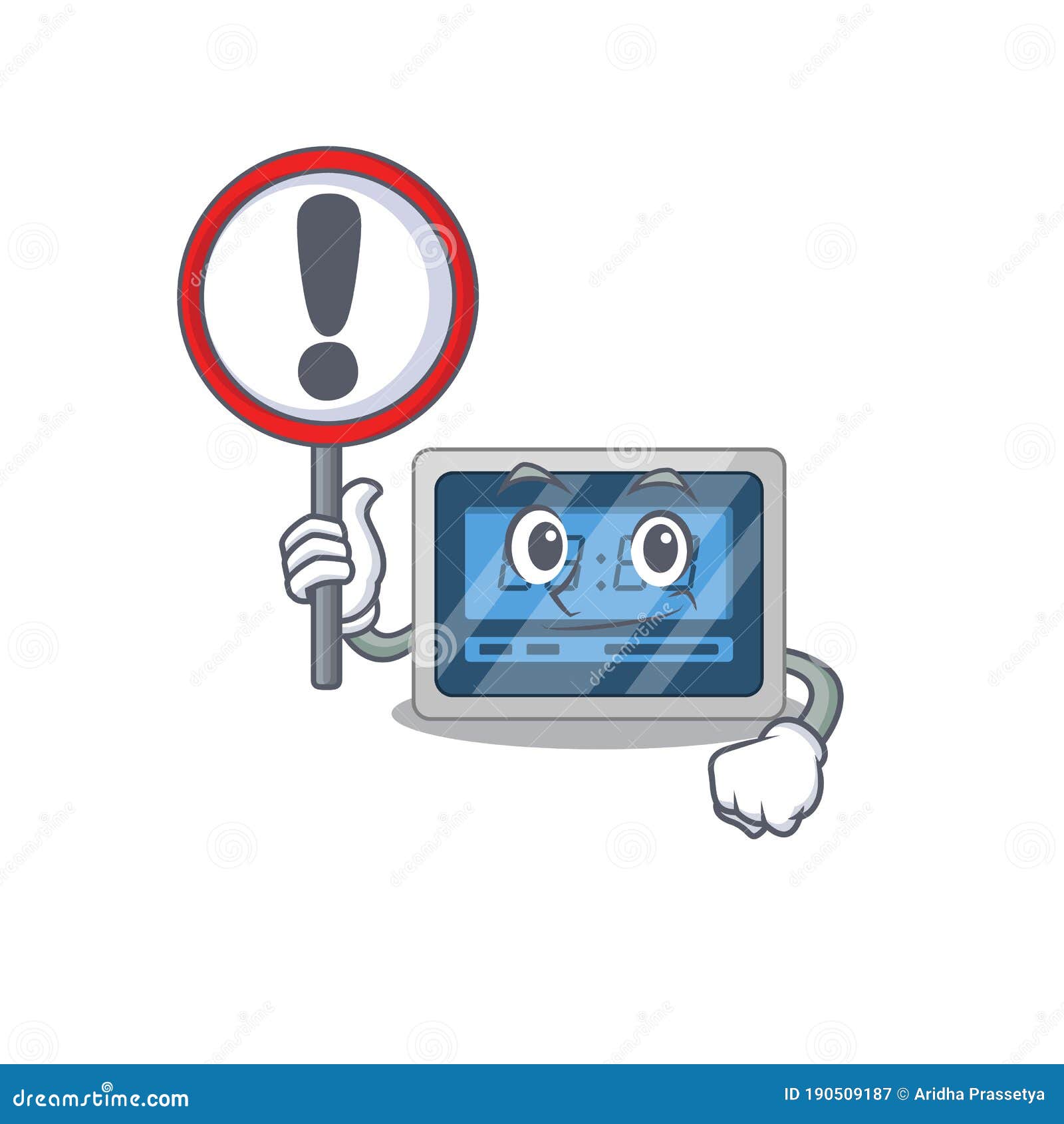 A Cartoon Icon of Digital Timer with a Exclamation Sign Board Stock ...