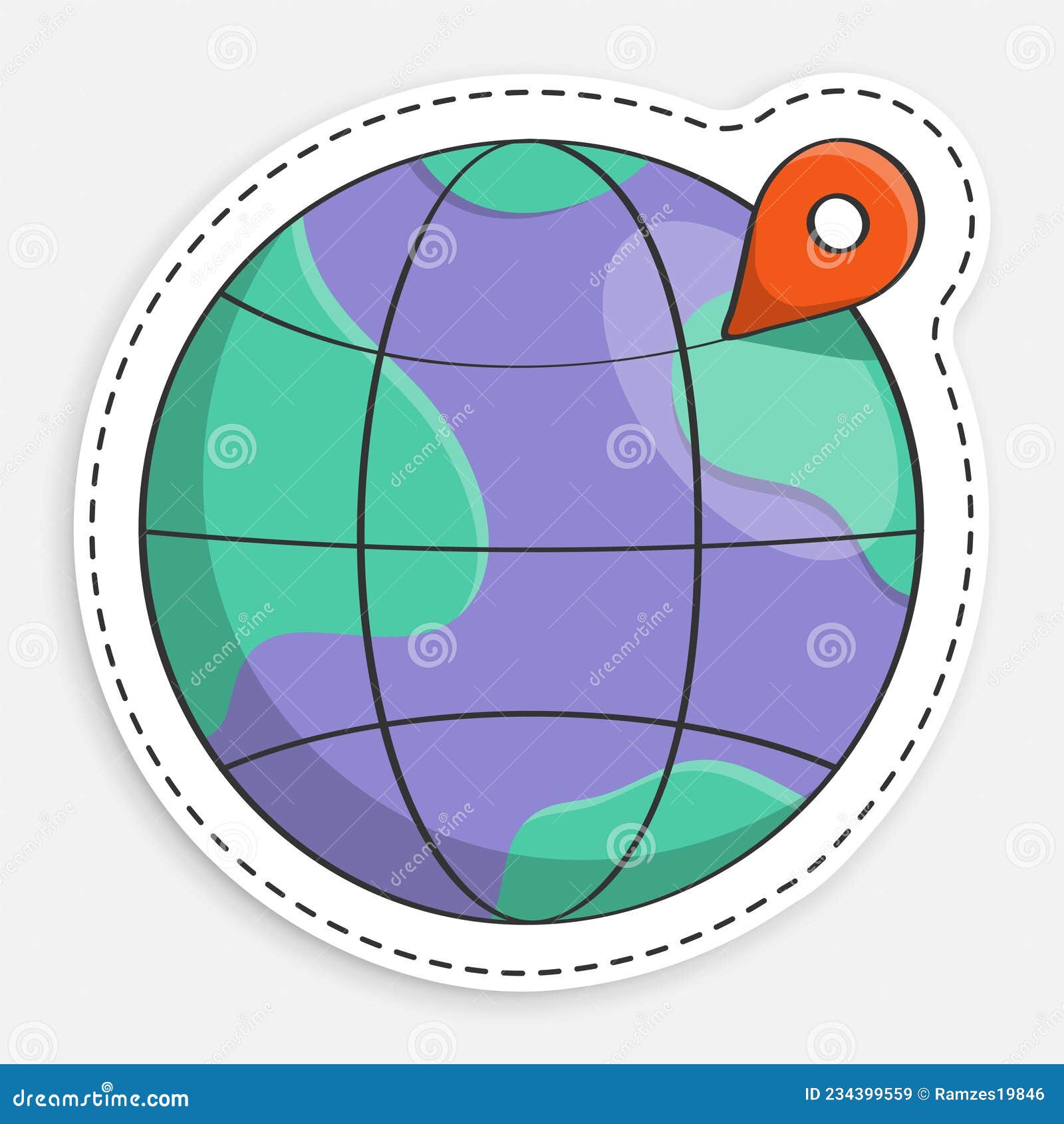 Cartoon Icon of Doodle Globe with Checkpoint Mark. Navigation on Map ...