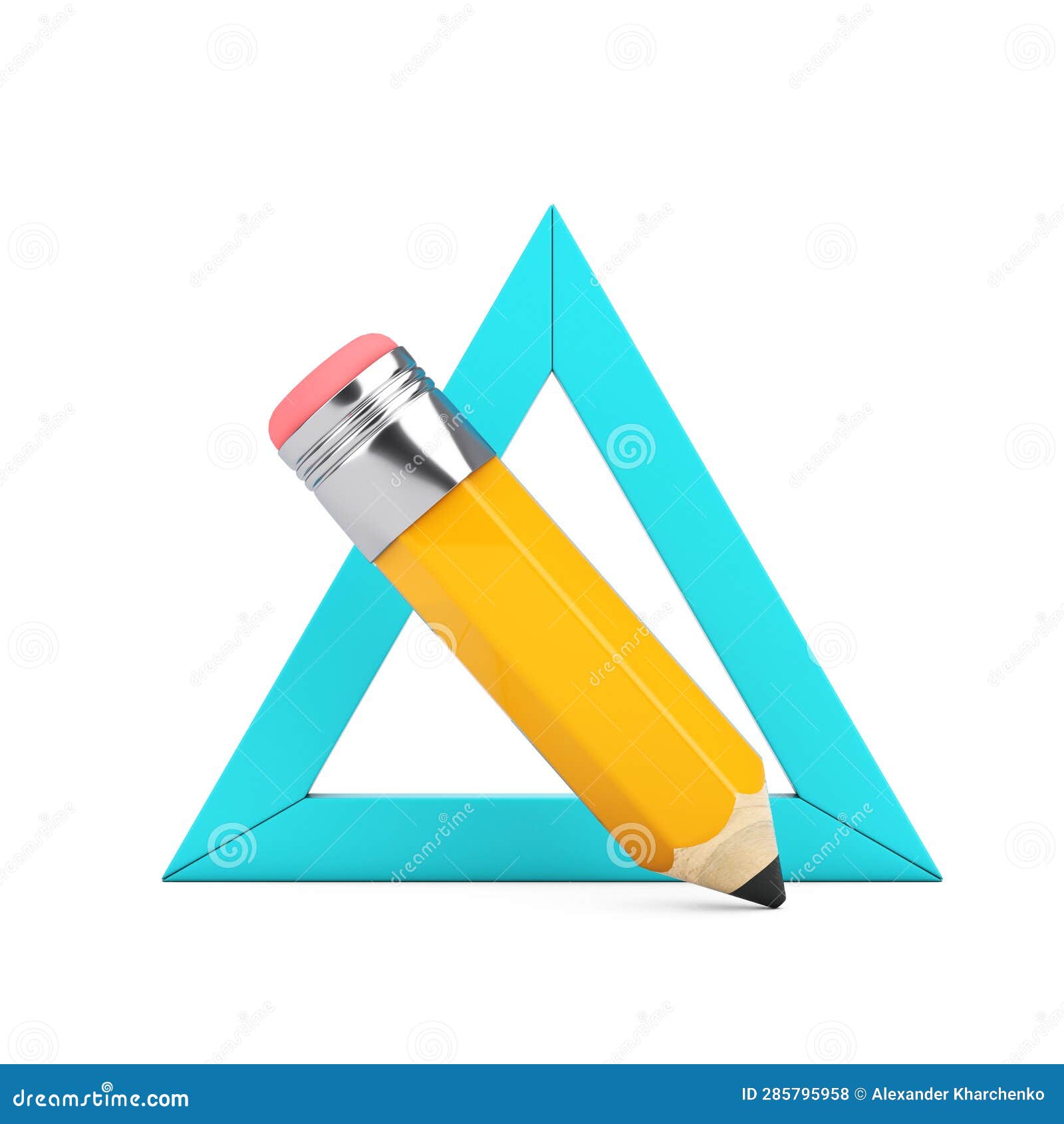 Cartoon Icon Pencil with Triangle Ruler. 3d Rendering Stock ...