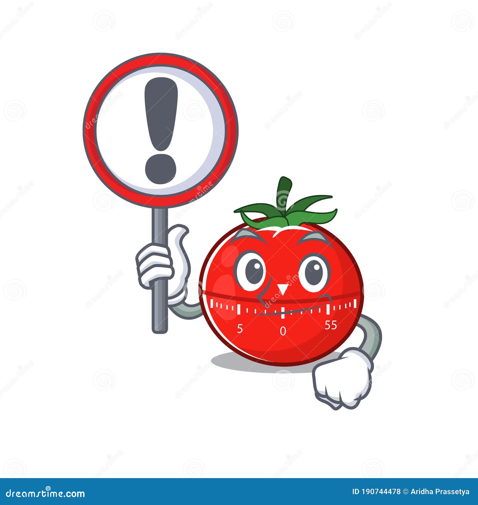 A Cartoon Icon of Tomato Kitchen Timer with a Exclamation Sign Board ...