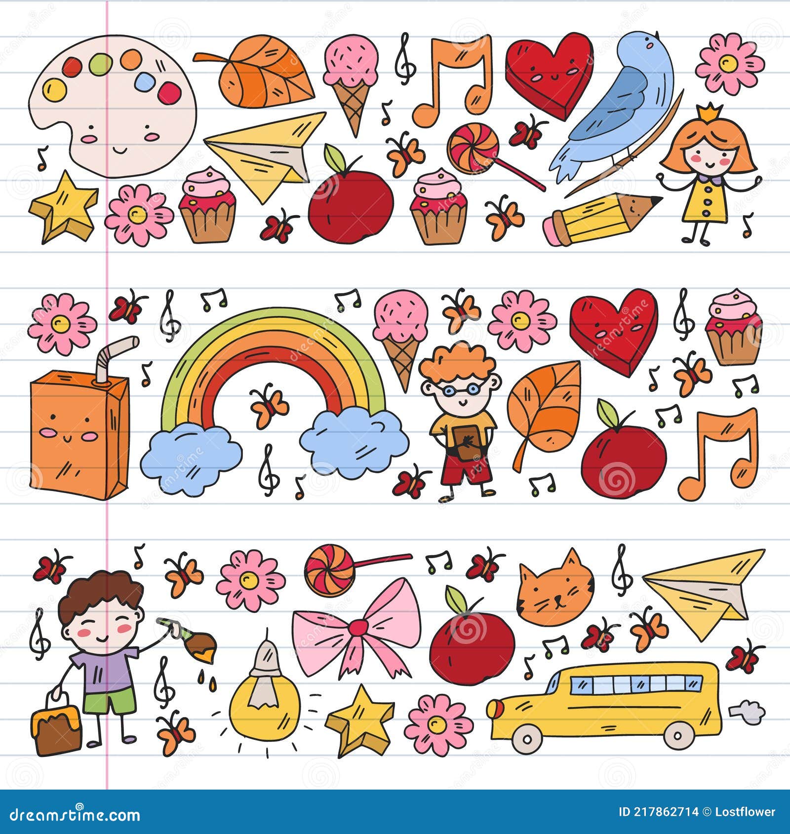 Cartoon Icons with Education Items. Online Lesson. E-learning. Stock ...